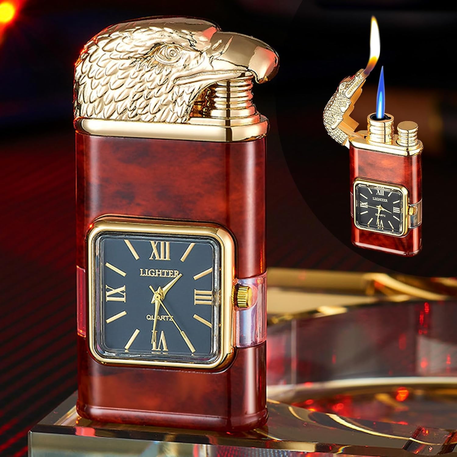 Windproof Lighter Vintage Watch Bezel Jet Flame Torch, Men's Cool Dual ...