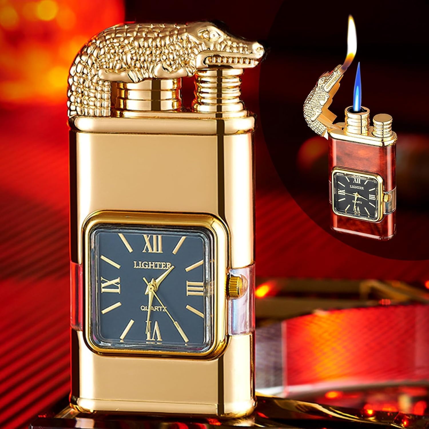 Windproof Lighter Vintage Watch Bezel Jet Flame Torch, Men's Cool Dual ...
