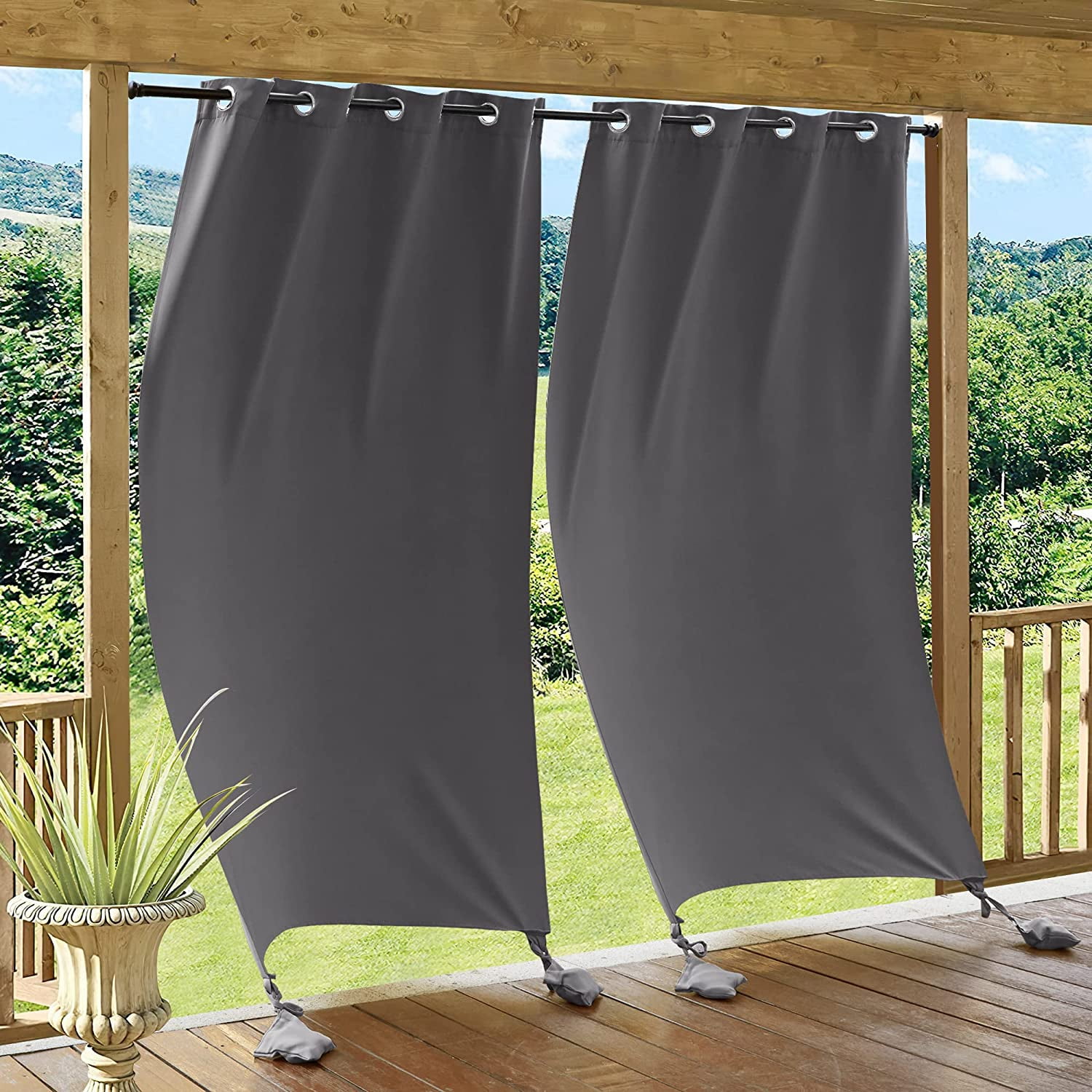 Windproof Outdoor Curtains - 2 Panels Blackout Waterproof Curtains with ...