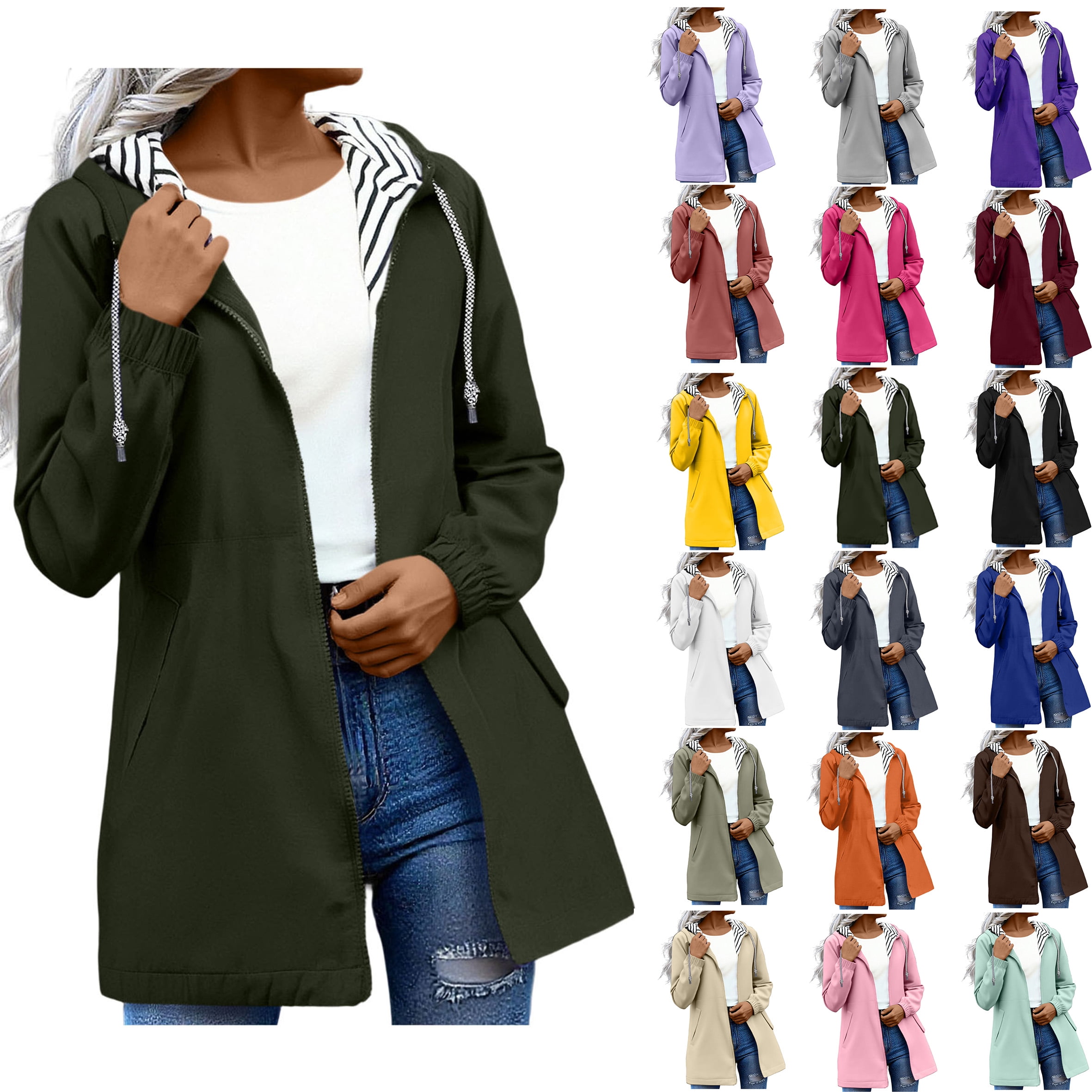 Windproof Rain Jackets for Womens Warm Solid Color Rain Jacket Outdoor ...