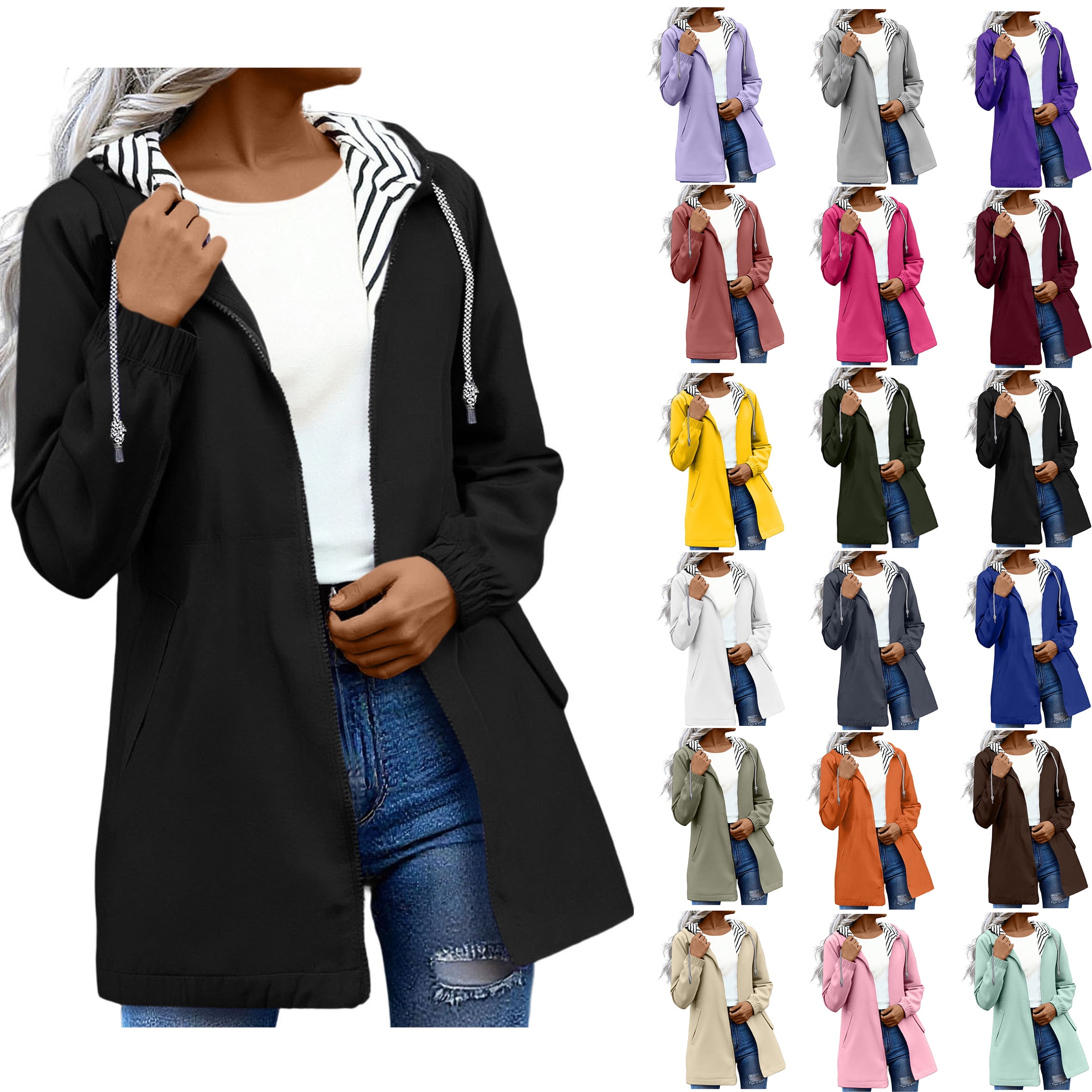 Windproof Rain Jackets for Womens Warm Solid Color Rain Jacket Outdoor ...