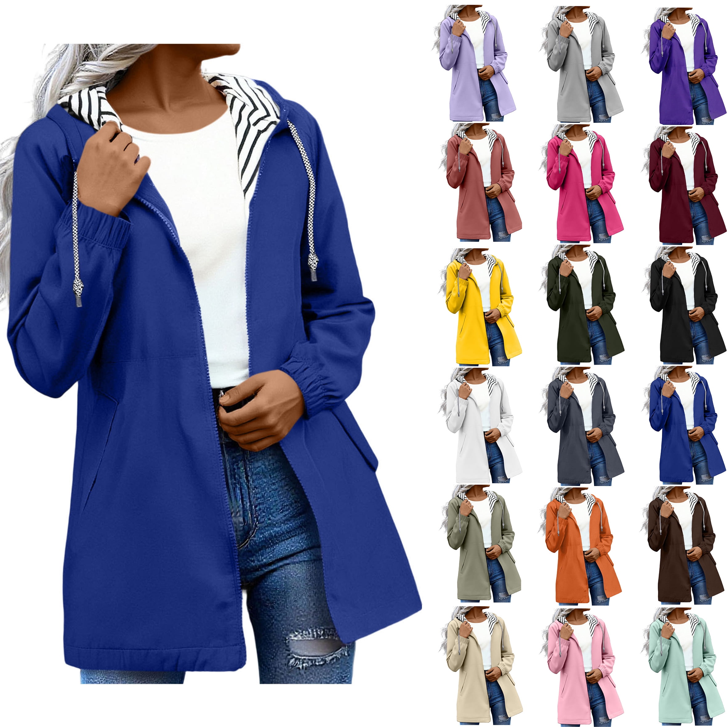 Windproof Rain Jackets for Womens Winter Solid Color Rain Jacket ...