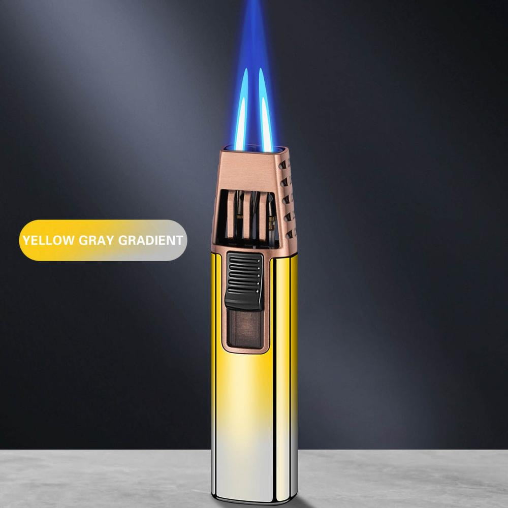 Windproof Straight Torch Lighter with Blue Flame, Refillable Butane Lighter for Outdoor BBQ and ...