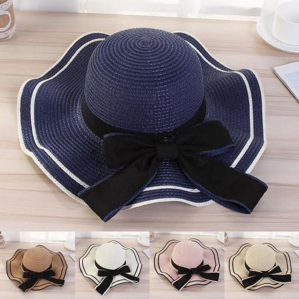 Windproof Sun Hat Spring Summer Wide Brim Bowknot Decor Straw Hat,Sun ...
