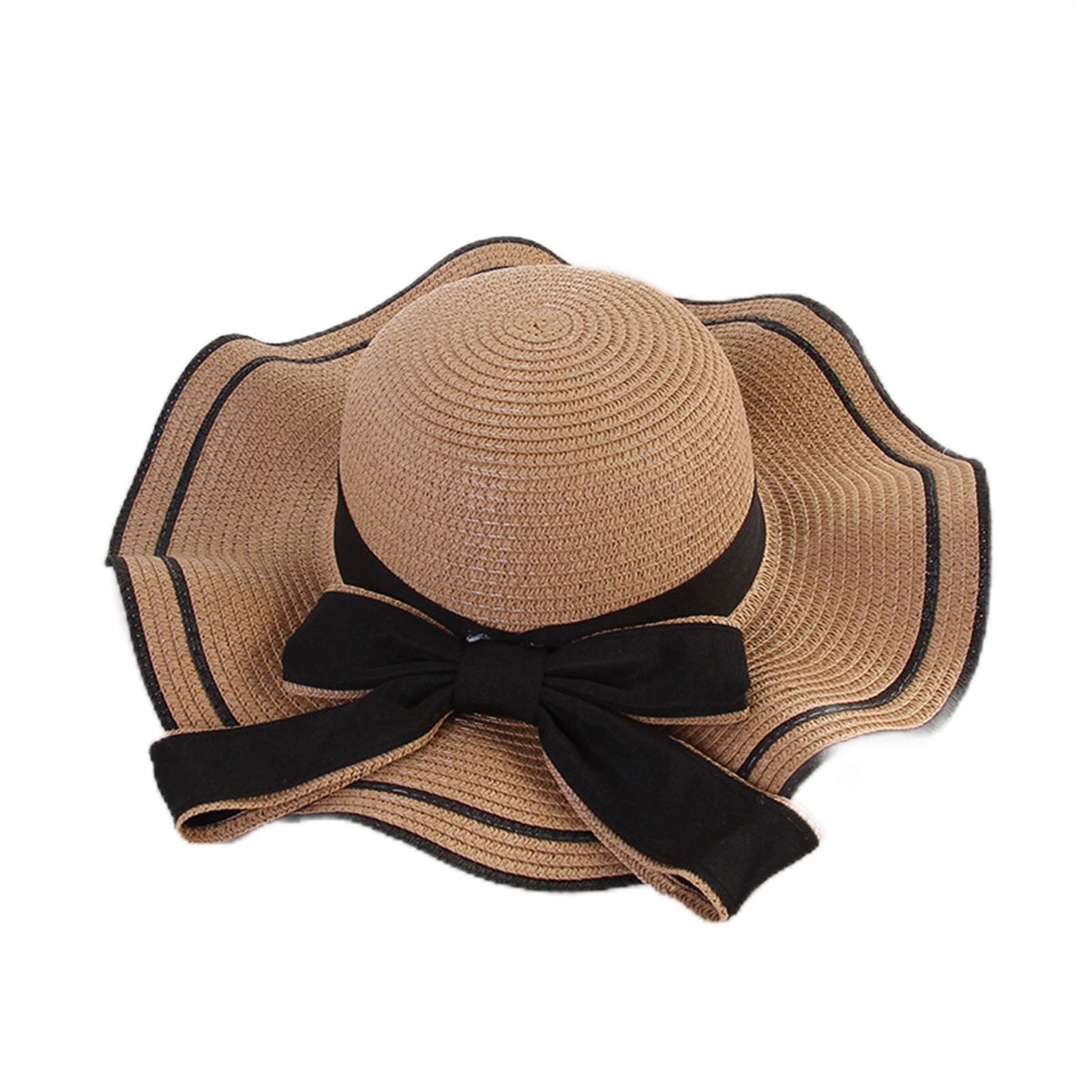 Windproof Sun Hat Spring Summer Wide Brim Bowknot Decor Straw Hat for ...