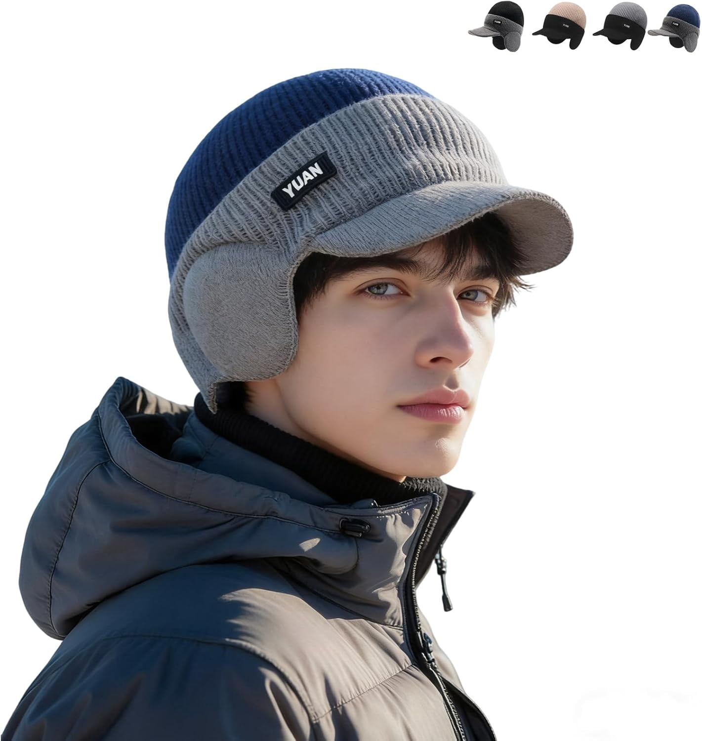 Windproof Thermal Cap with Visor, Ultimate Winter Cold Caps Hat Mens ...