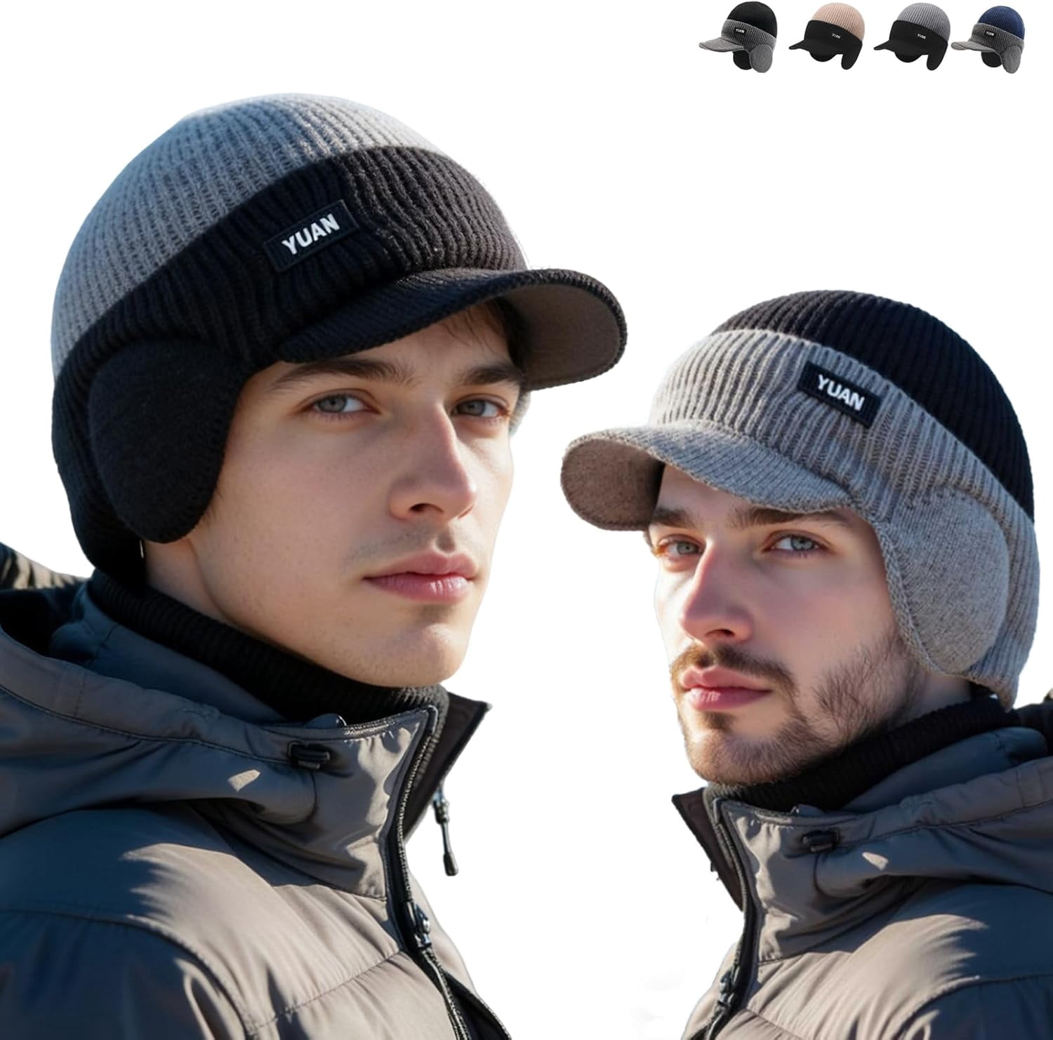 Windproof Thermal Cap with Visor, Ultimate Winter Cold Caps Hat Mens ...