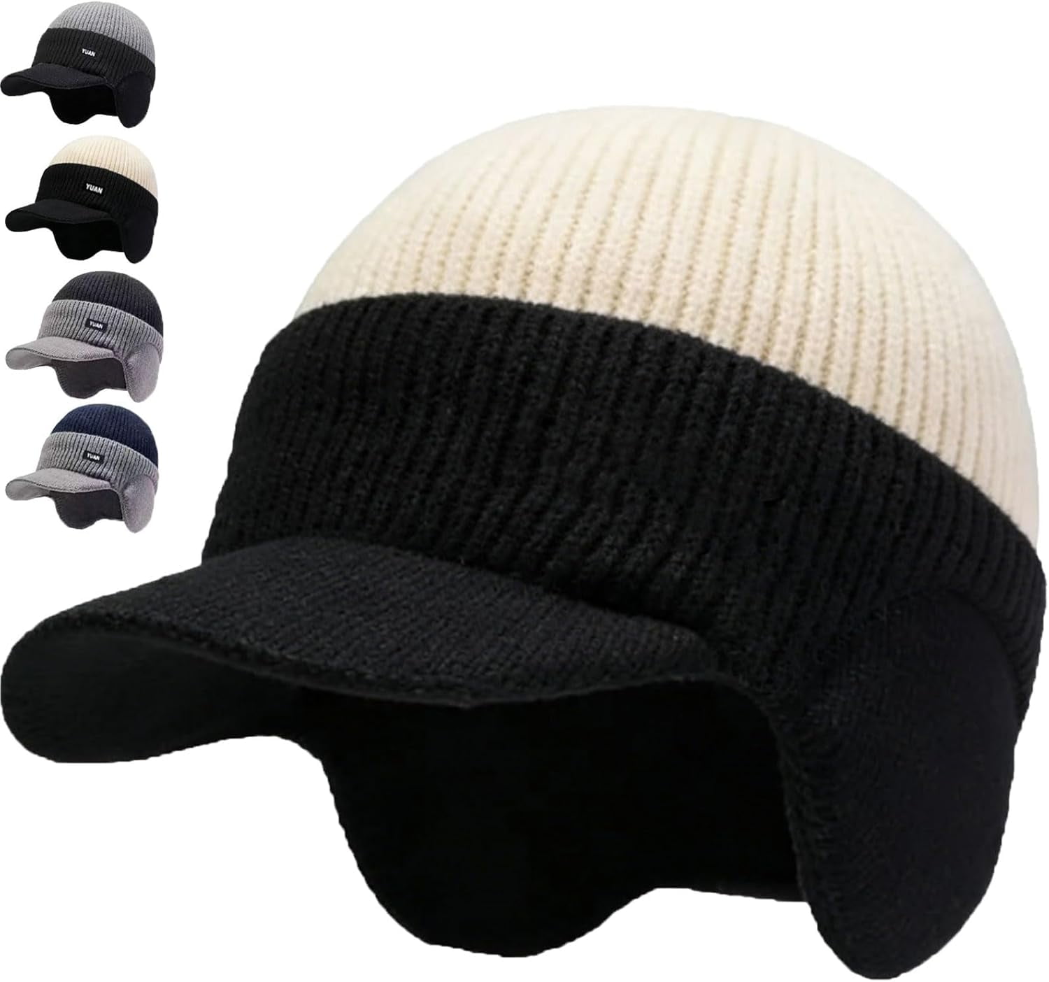 Windproof Thermal Cap with Visor, Winter Knitted Earflap Hat - Ultimate ...