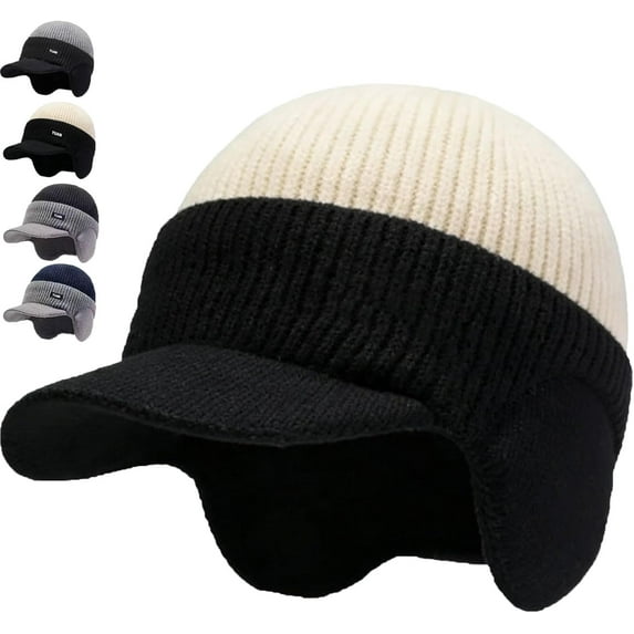 Windproof Thermal Cap with Visor, Winter Knitted Earflap Hat - Ultimate ...