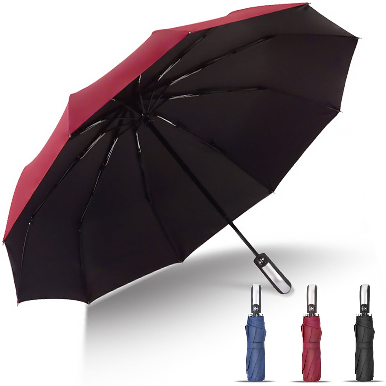 Windproof Travel UV Umbrella for Rain,10 Ribs Automatic Folding Sun ...