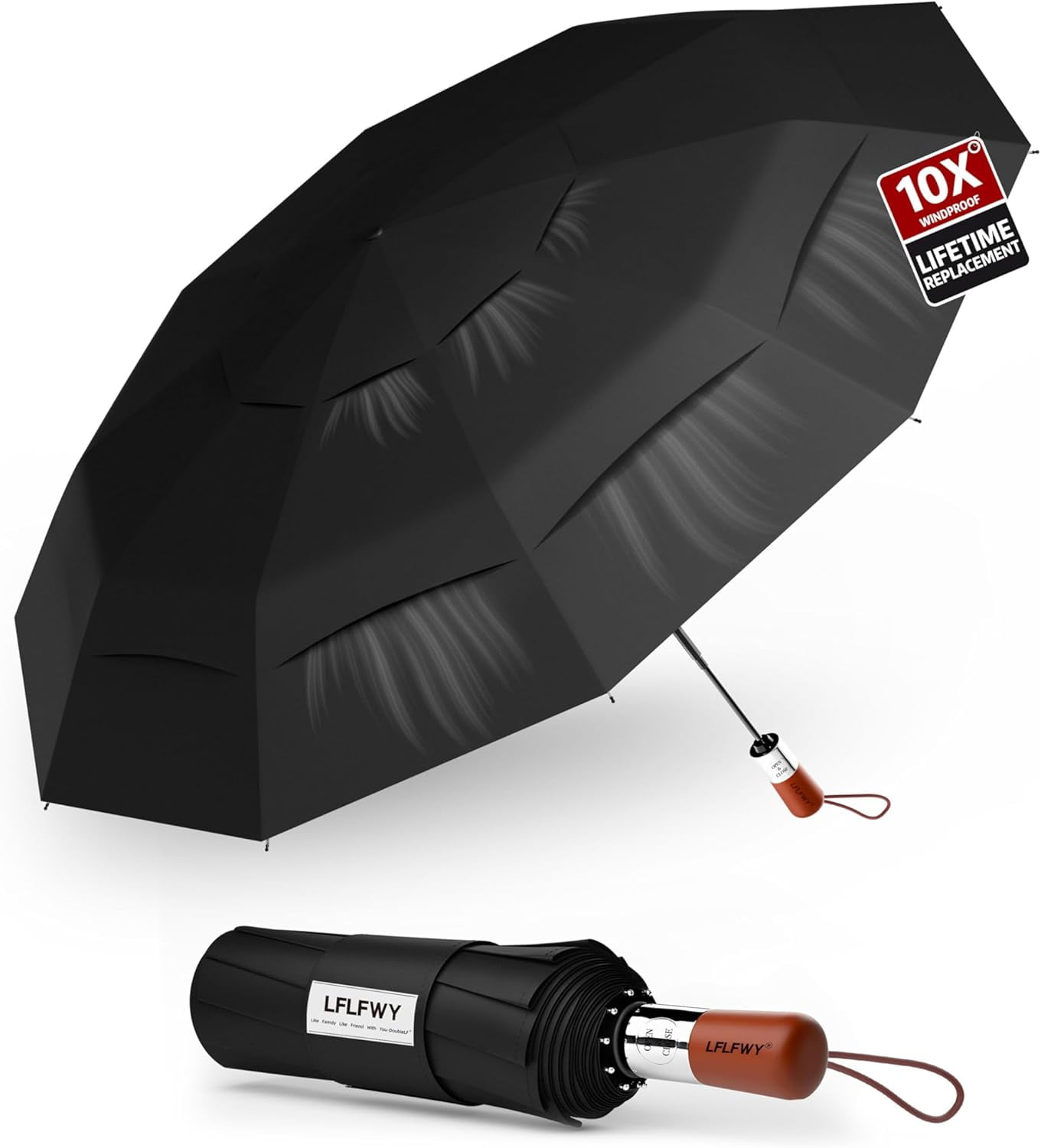 Windproof Umbrella with Triple-Vented Canopy for Strong Wind & Heavy ...