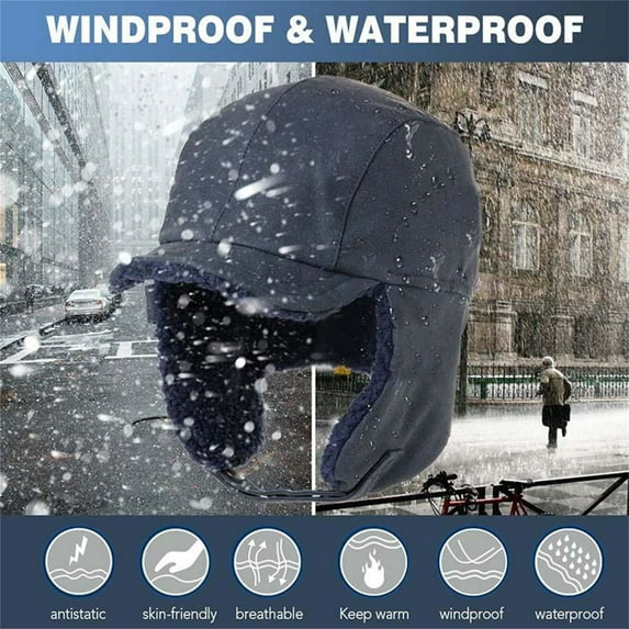 Windproof Winter Ear Hat, 3 in 1 Thermal Trapper Beanie with Ear Flaps ...