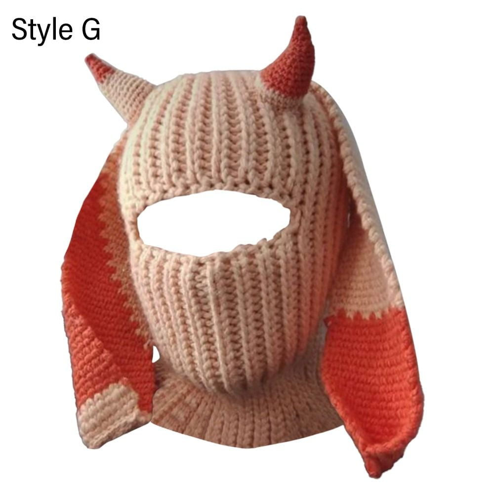 Windproof Woolen Beanie Cap Long Bunny Ears Ear Protection Handmade ...