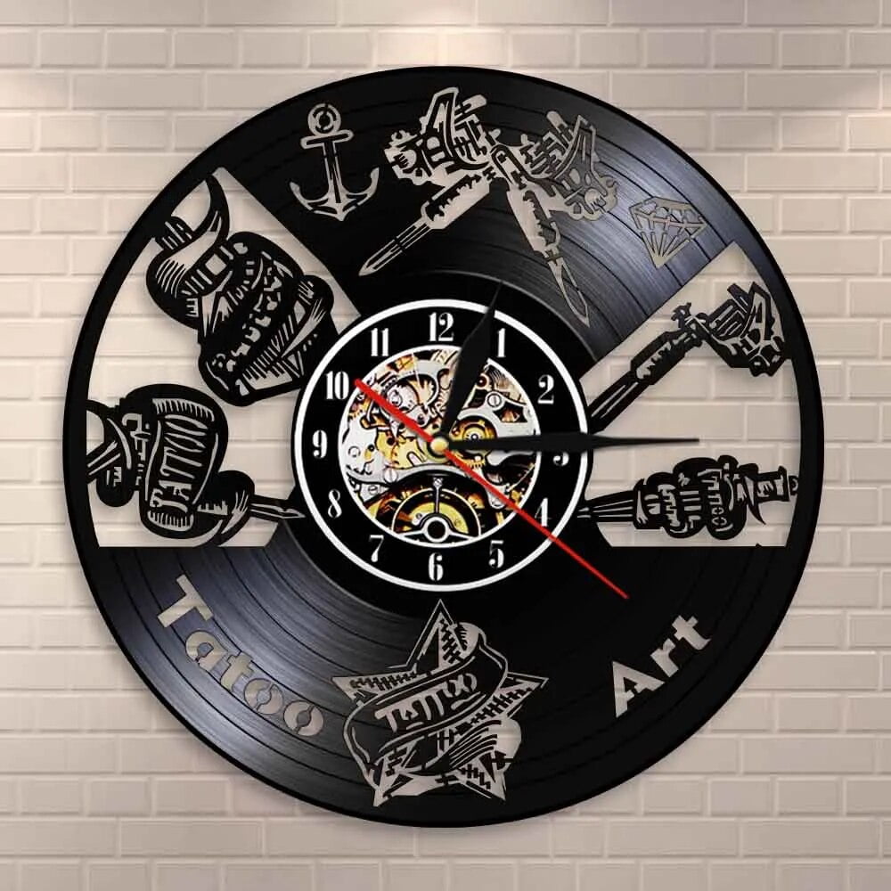 Windrose Compass Vinyl Wall Clock,Vinyl Record Clock Wall Art Black ...