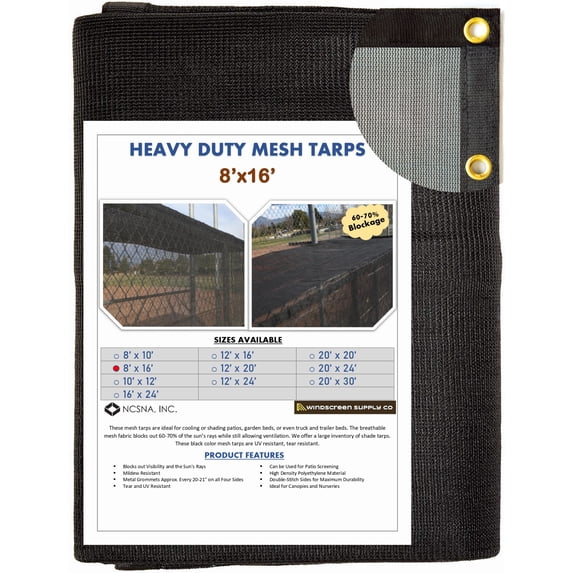 WindscreenSupplyCo Heavy Duty 8' x 16' Black Knitted Mesh Tarp with ...