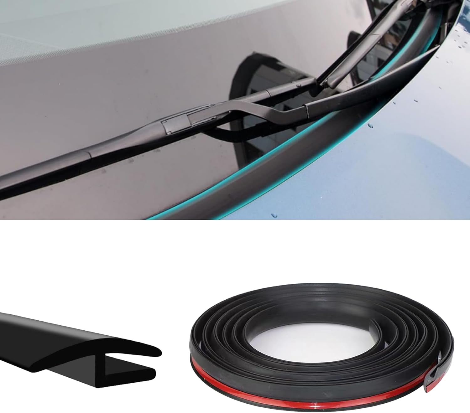 Windshield Cowl Rubber Seal Strip, 1.7M/5.6Ft Front and Rear ...