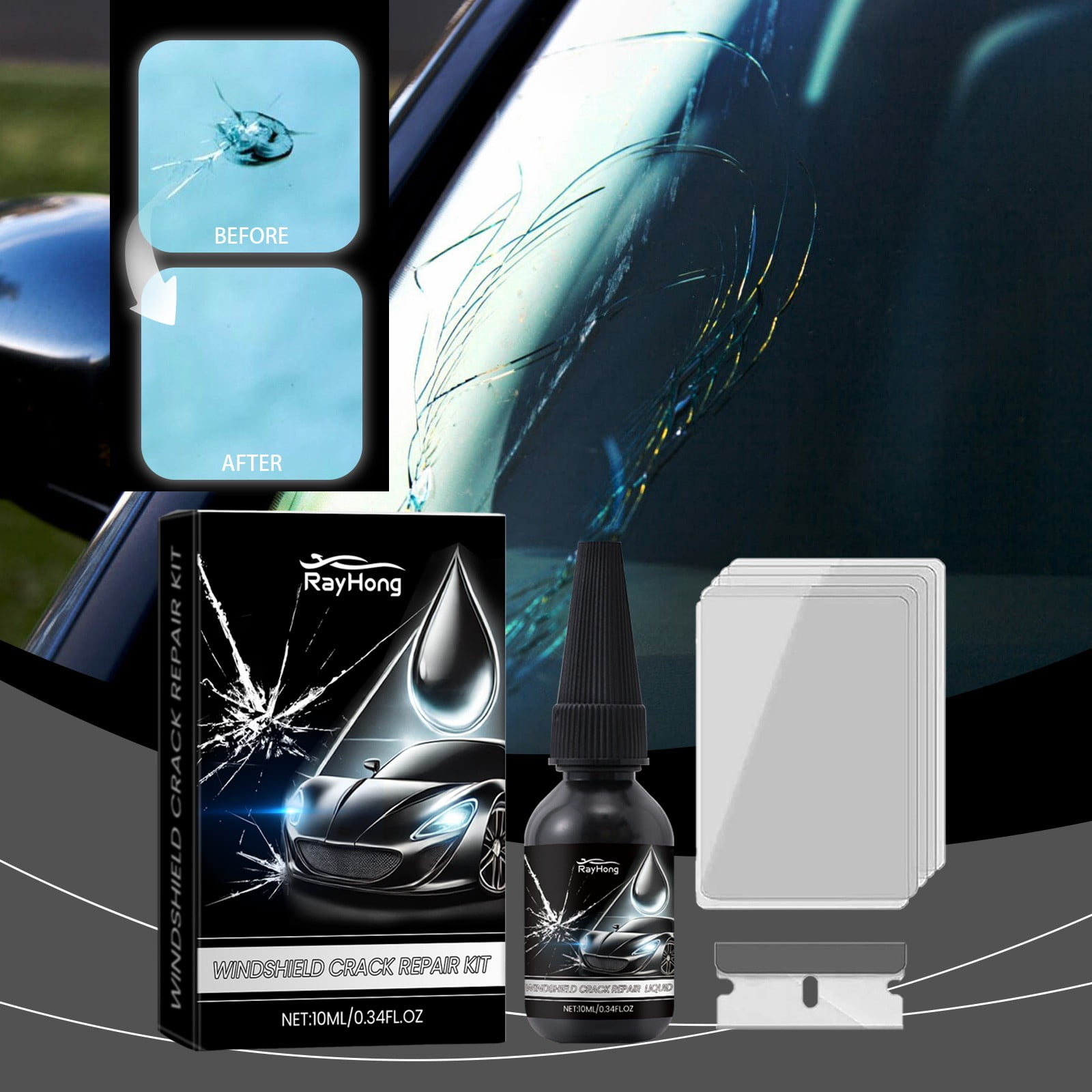 Windshield Crack Repair Kit 10ml | Glass Chip Repair Solution for Cars ...