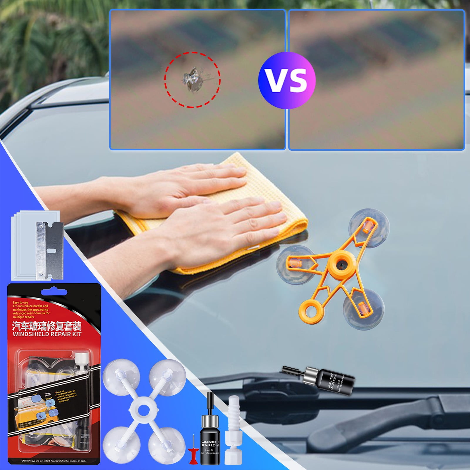 Windshield Crack Repair Kit, Glass Repair Fluid Car Glass Repair Kit ...