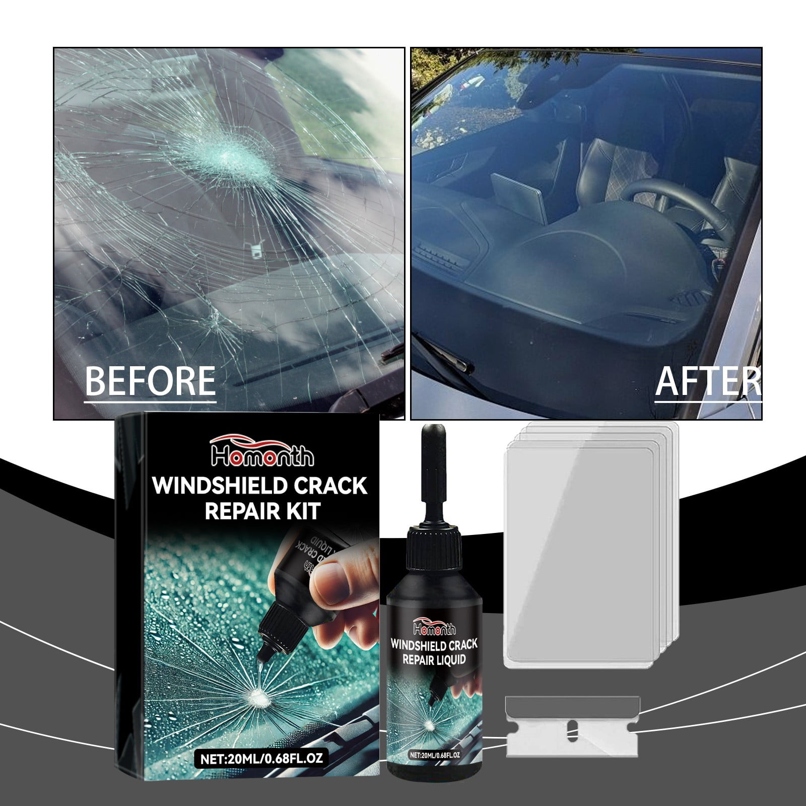 Windshield Crack Repair Kit, Upgrade Car Front Glass Cracks Repair ...