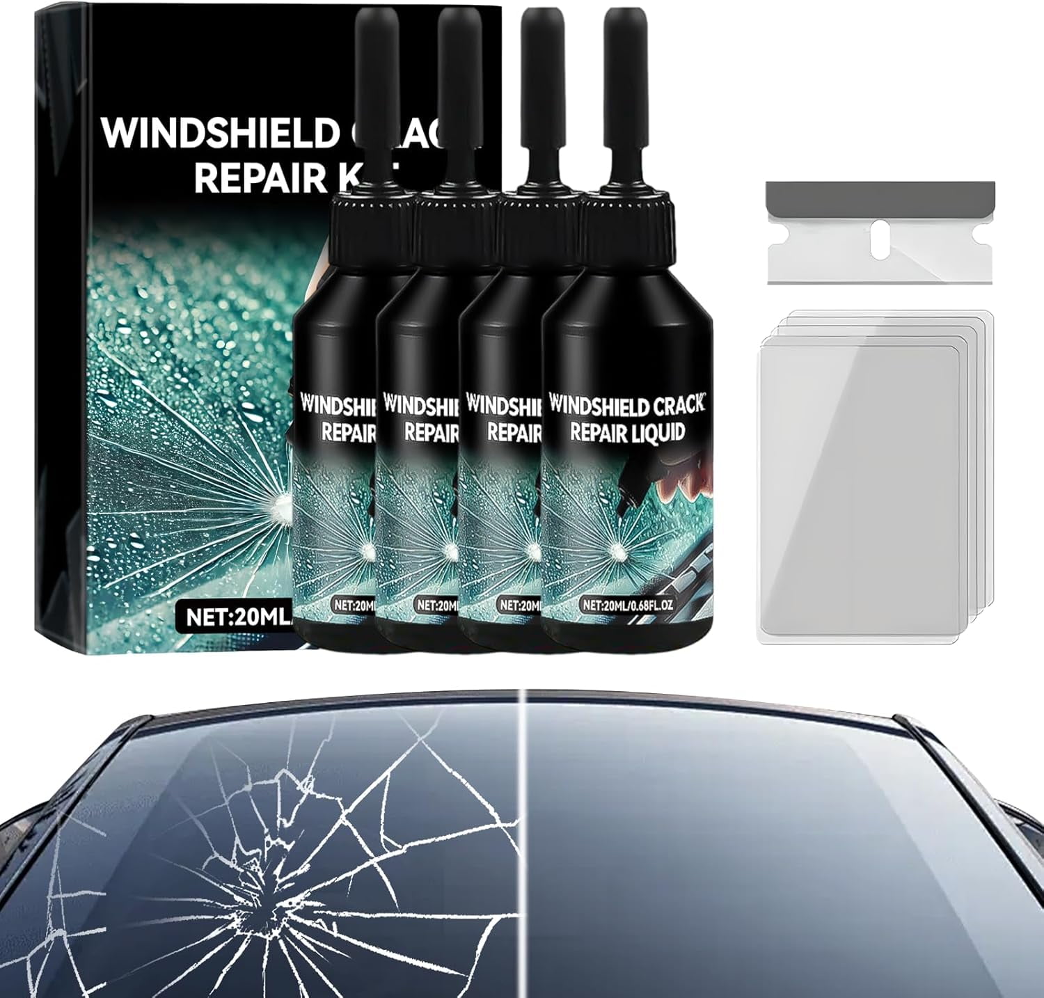 Windshield Crack Repair Kit,Upgraded 2 Bottles Glass Crack Repair Kit ...