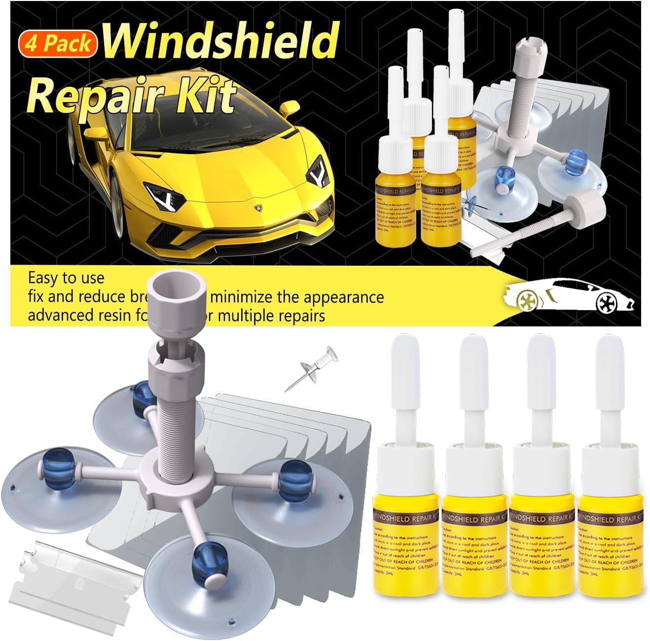 Windshield Crack Repair Kit, Windshield Repair Kit for and Cracks, 4 ...