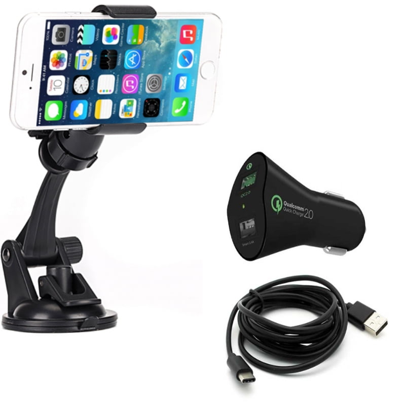 Windshield Dash Car Mount w 2-Port USB 30W Fast Charger for Samsung ...