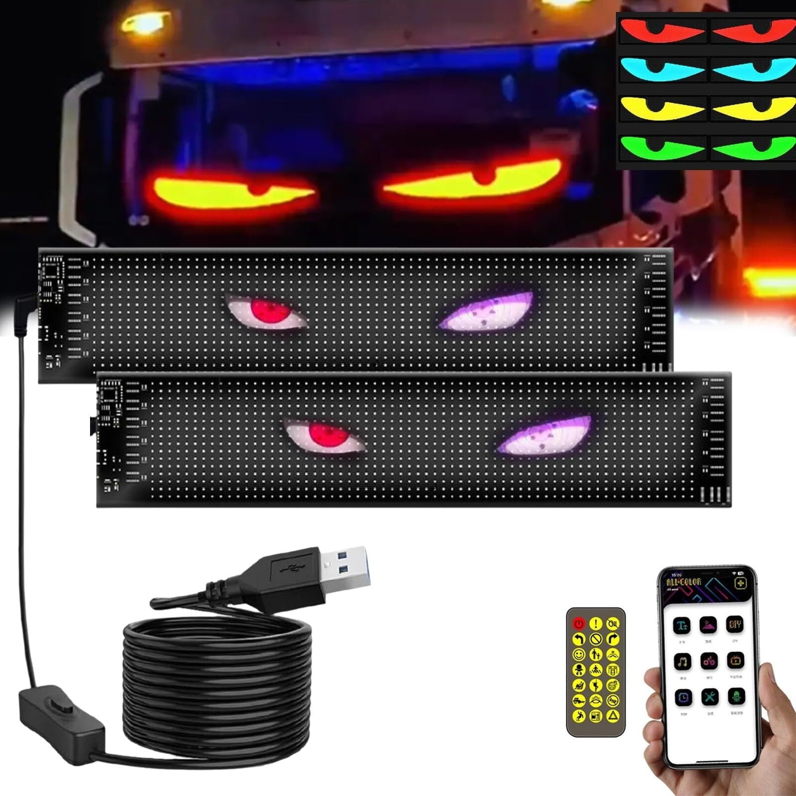 Windshield Eyes Animated LED for Truck, Devil's Eye LED Soft Screen ...