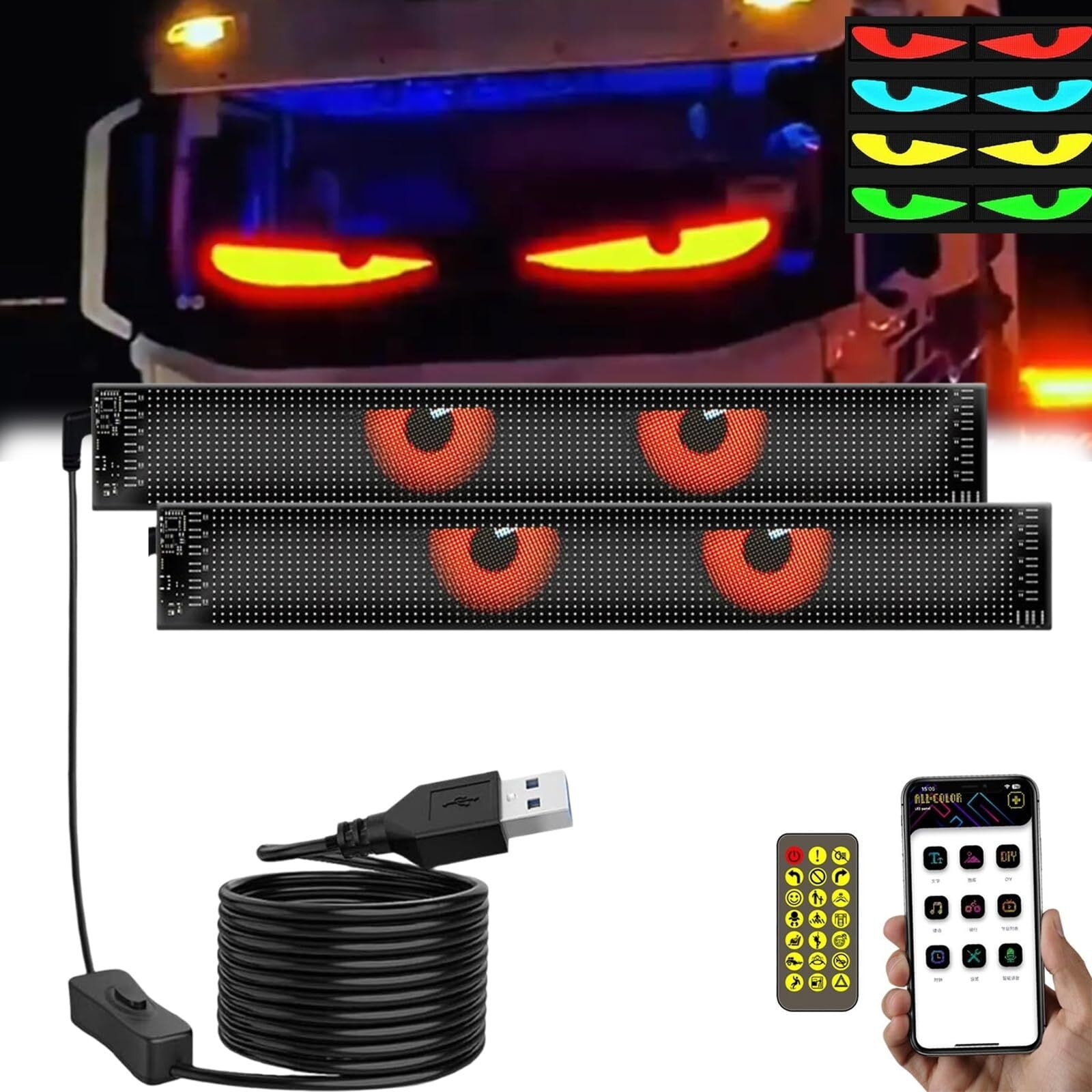 Windshield Eyes Animated LED for Truck, Devil's Eye LED Soft Screen ...