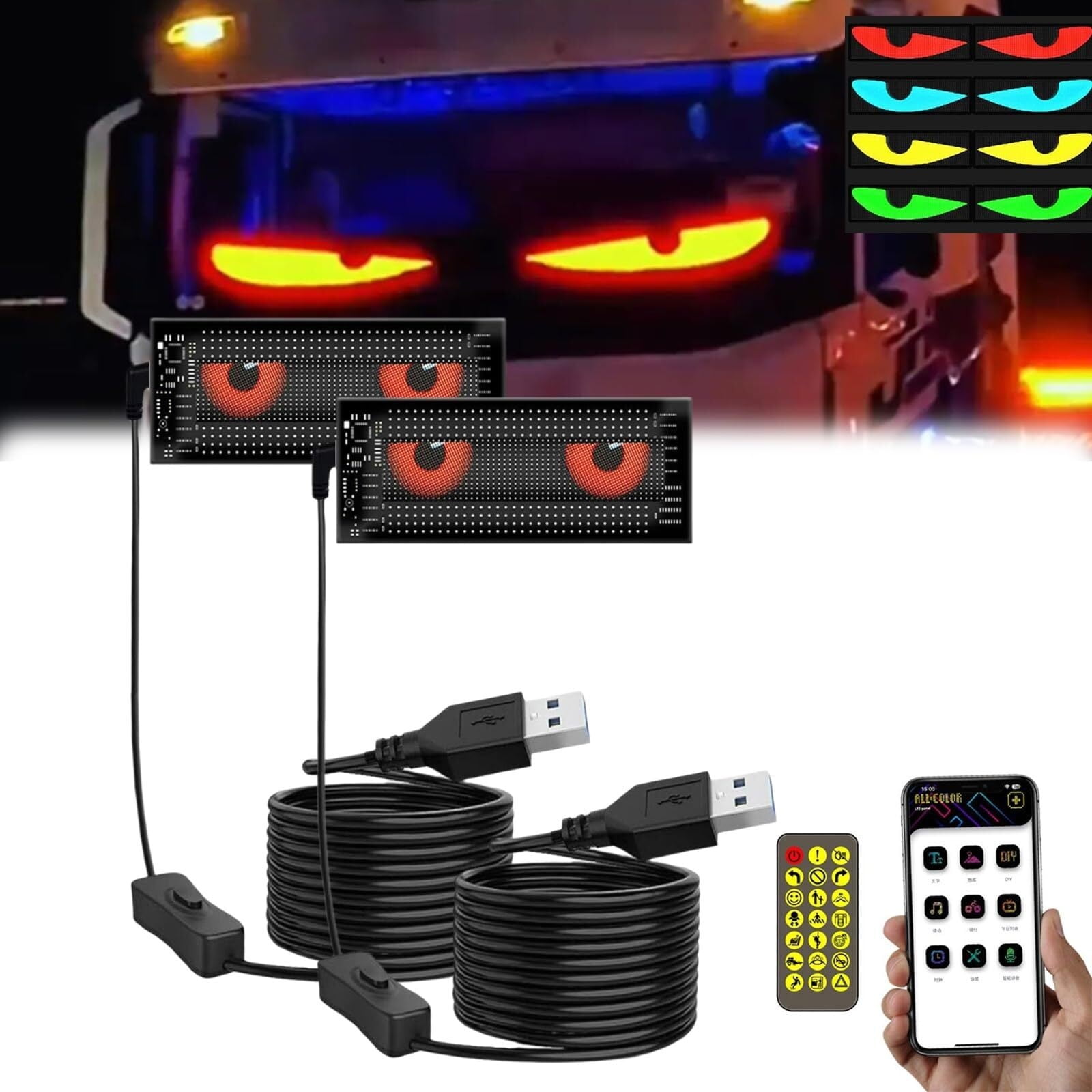 Windshield Eyes Animated LED for Truck, Devil's Eye LED Soft Screen ...
