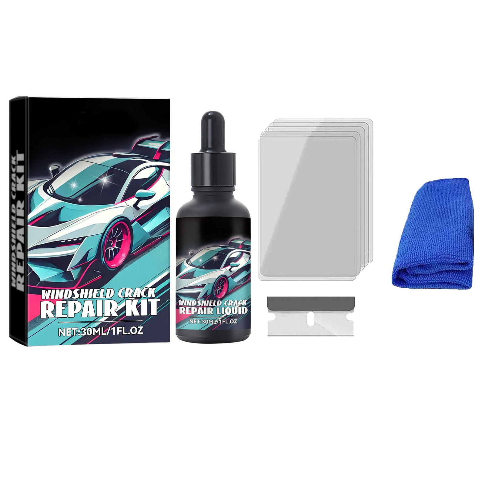 Windshield Repair Kit - 30ml Auto Glass Crack & Chip Repair Fluid ...