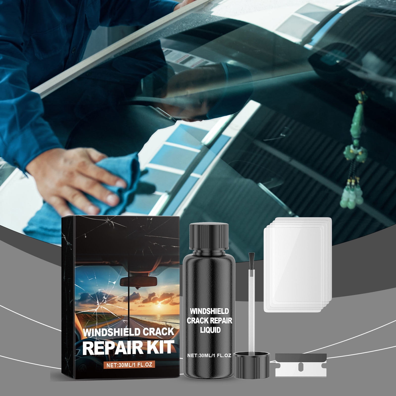Windshield Repair Kit for Glass Cracks and Scratches Quick 5-Minute ...