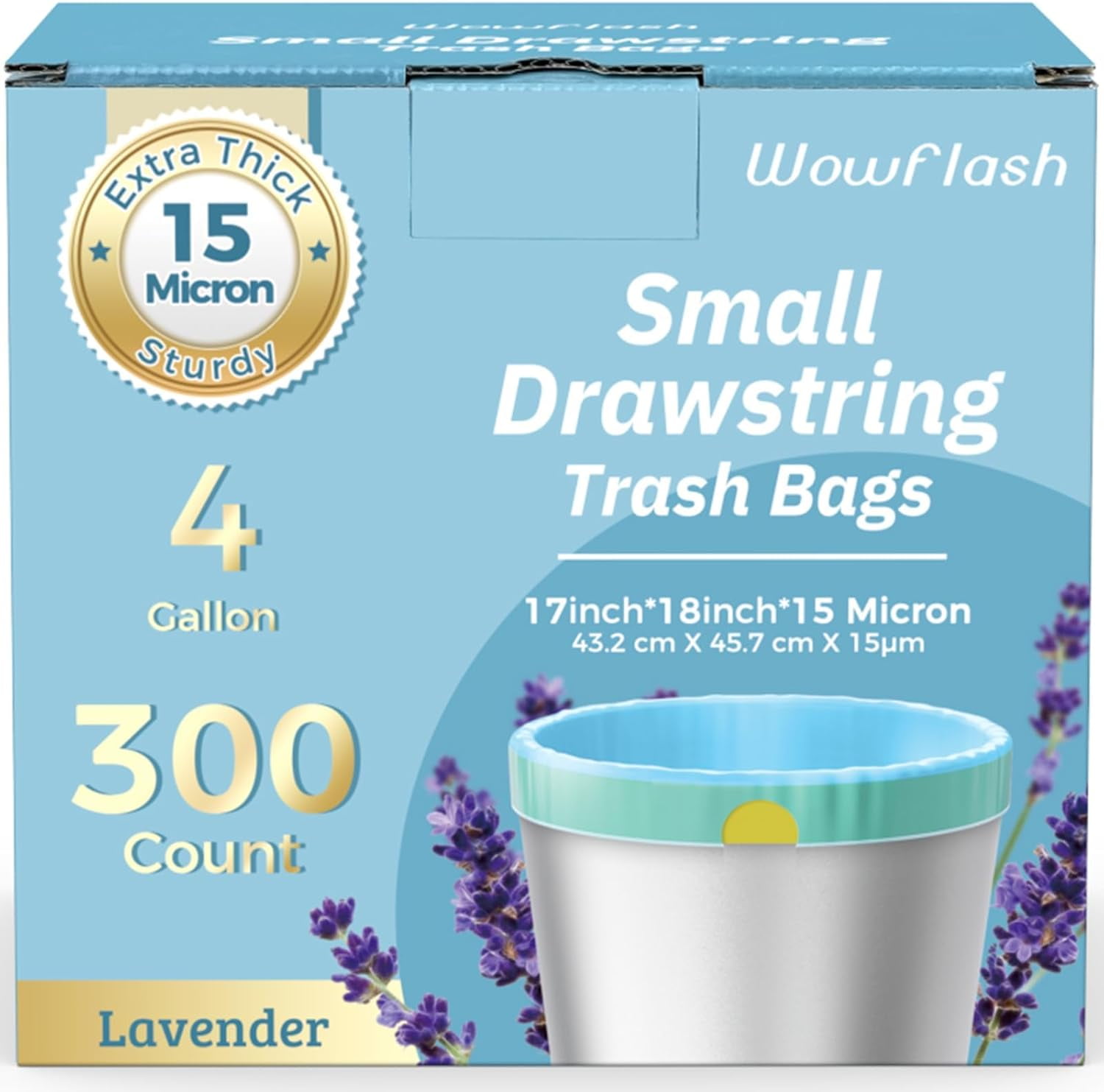 300 Count 15 Micron Extra Thick 4 Gallon Drawstring Small Trash Bags ...