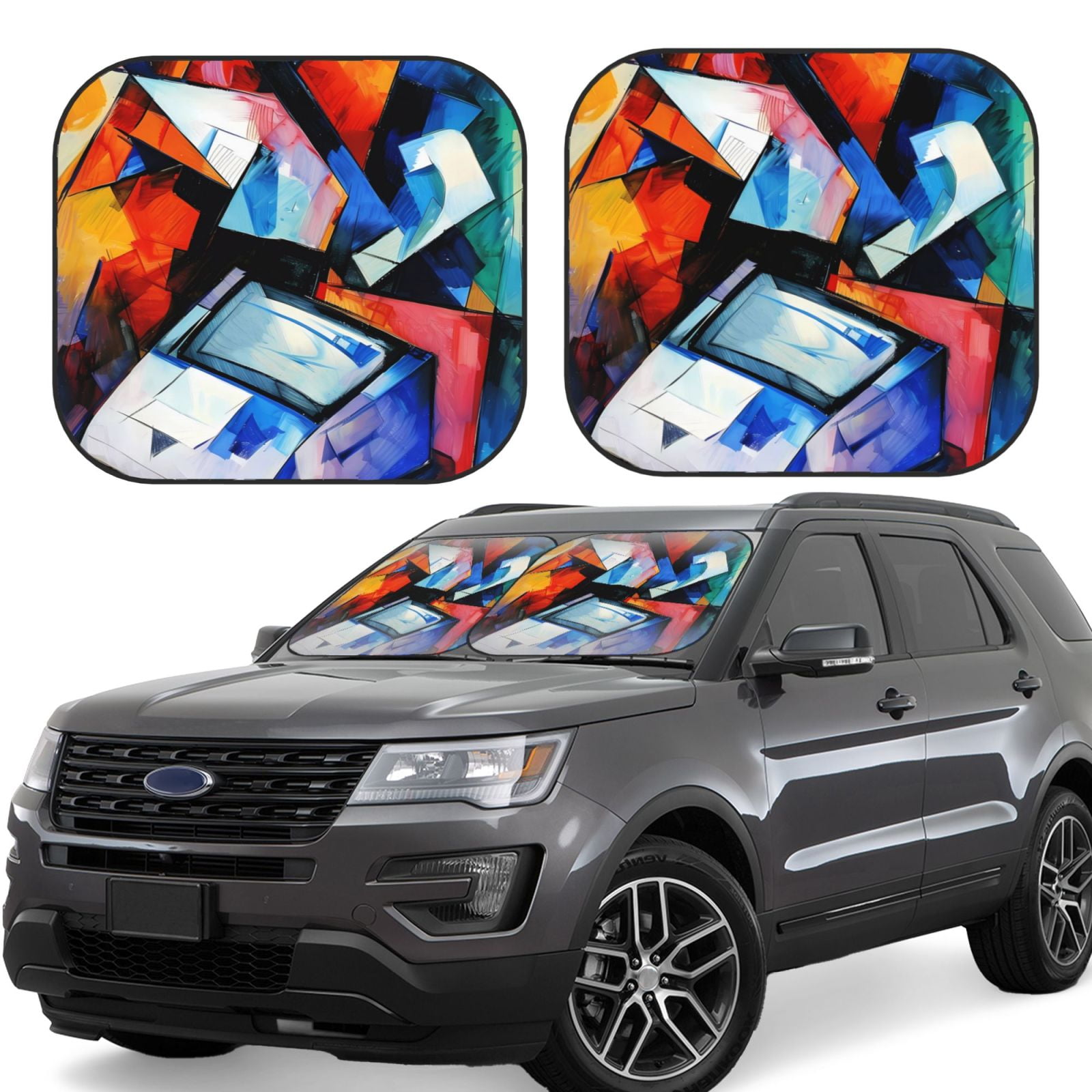 Windshield Sun Shade, Abstract Cubist Printer 2-Piece Foldable car ...