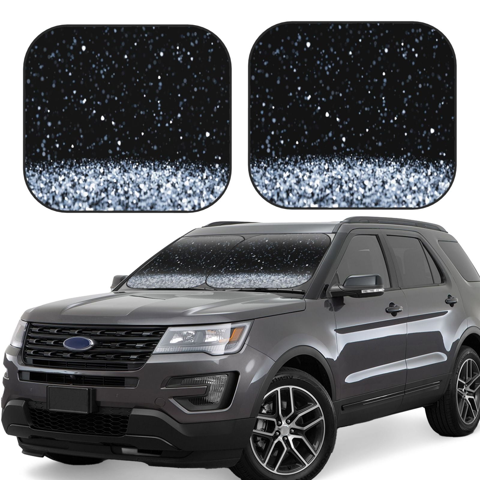 Windshield Sun Shade, Abstract Glitter Sparkle Black Foldable Car Sun ...