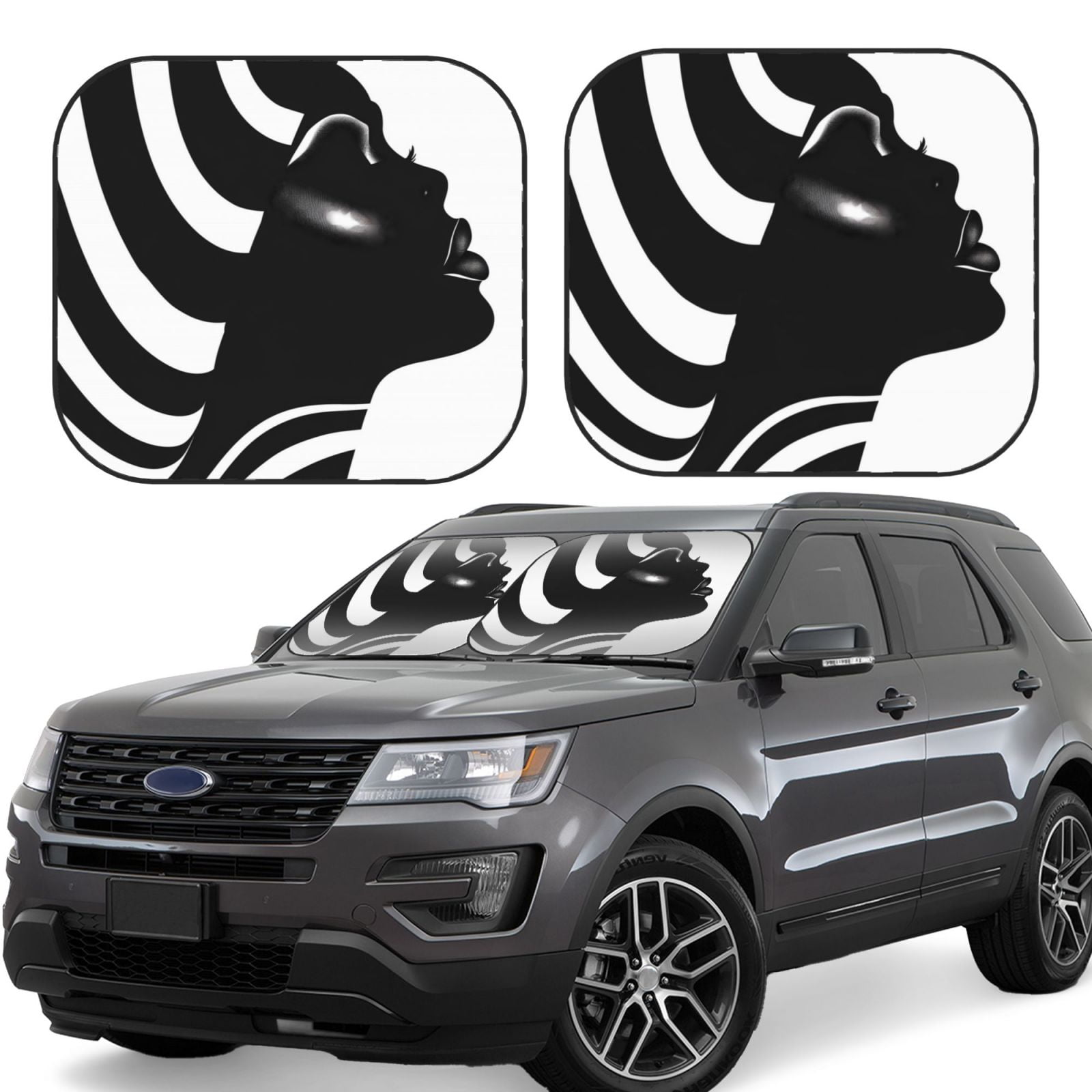Windshield Sun Shade, Abstract Monochrome Profile 2-Piece Foldablecar ...