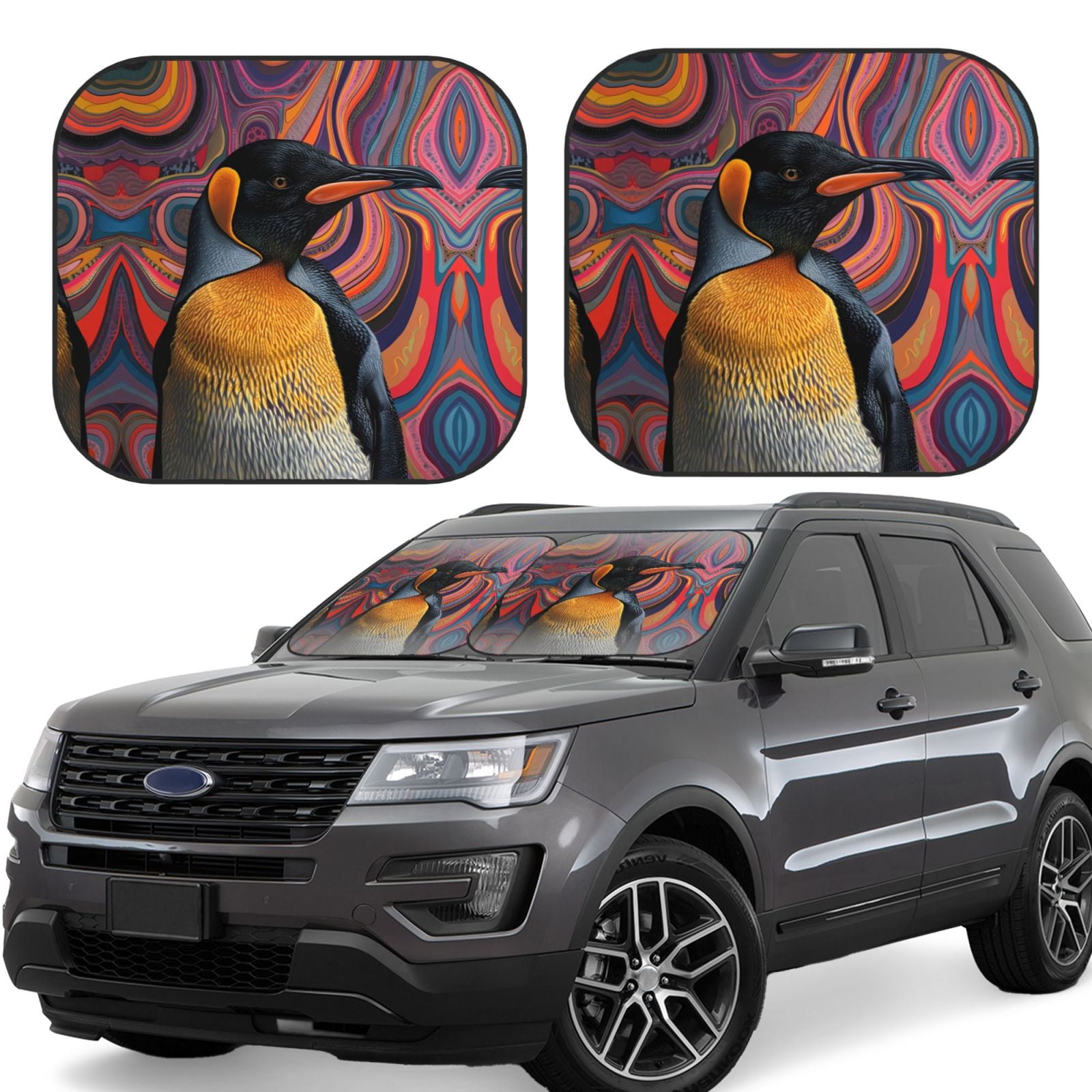 Windshield Sun Shade, Abstract Pattern Penguin Foldable Car Sun Shade ...