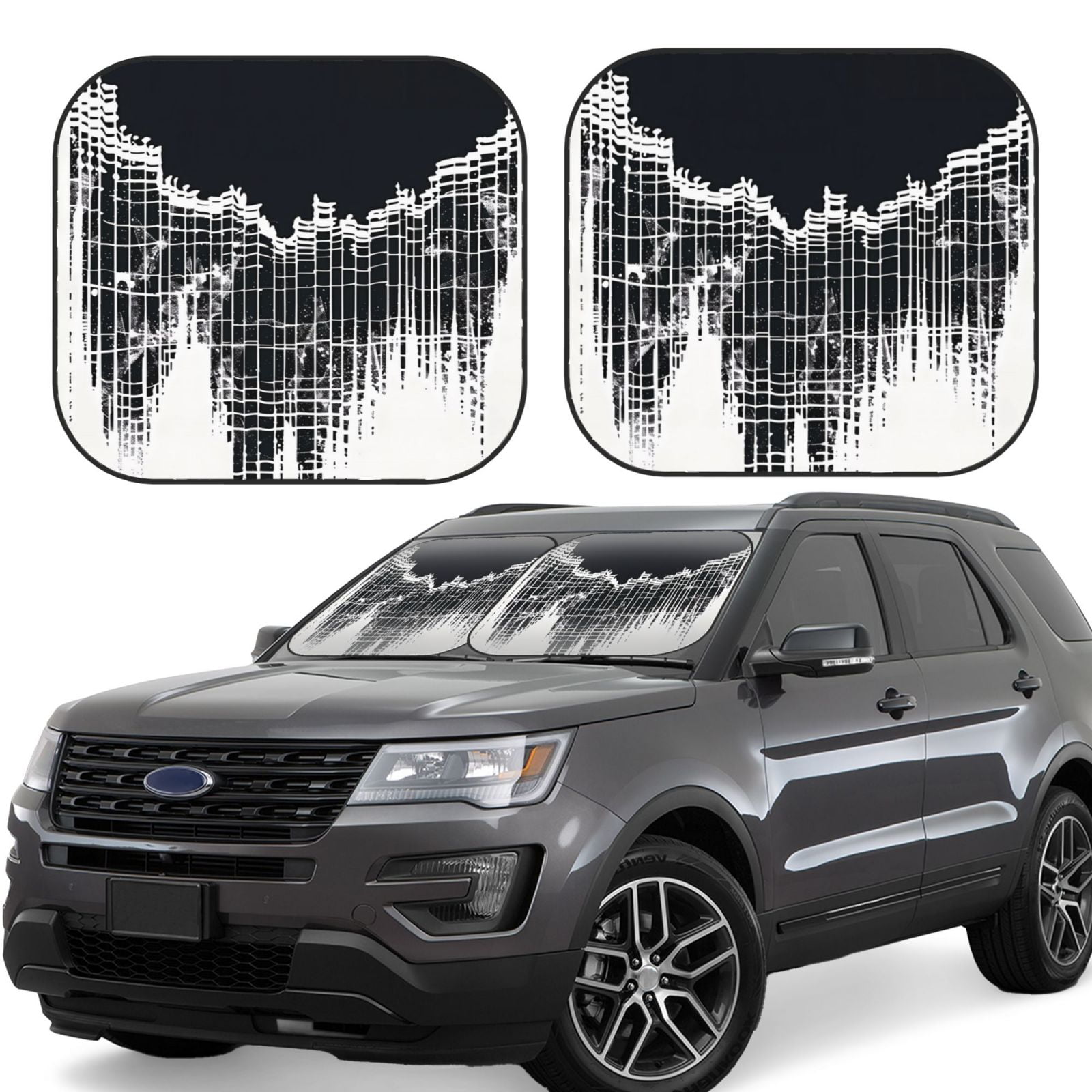 Windshield Sun Shade Abstract Red Sun Design 2 Pieces Car Front Sun ...