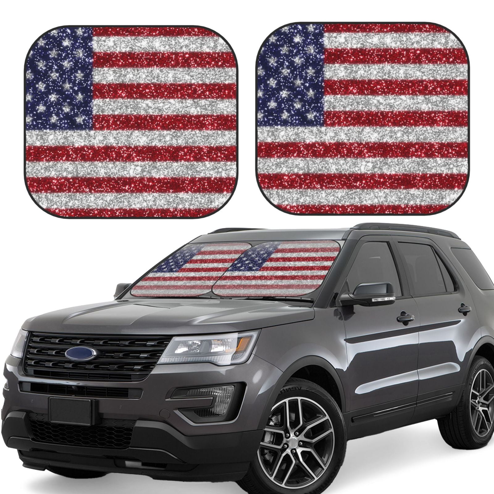 Windshield Sun Shade, America Flag Glitter Foldable Car Sun Shade ...