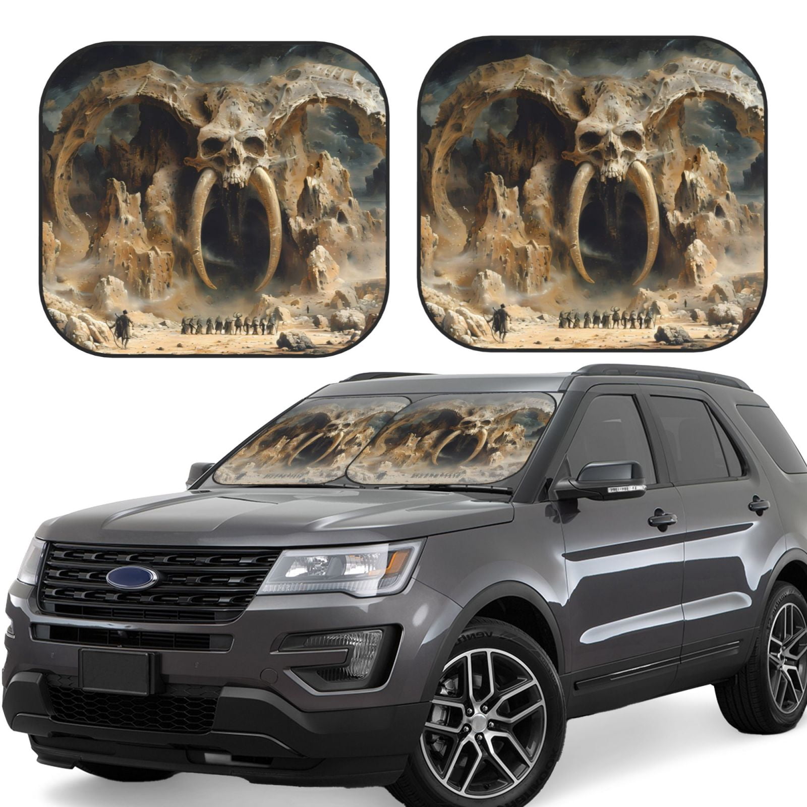 Windshield Sun Shade, Ancient Skull Cave Landscape Foldable Car Sun ...