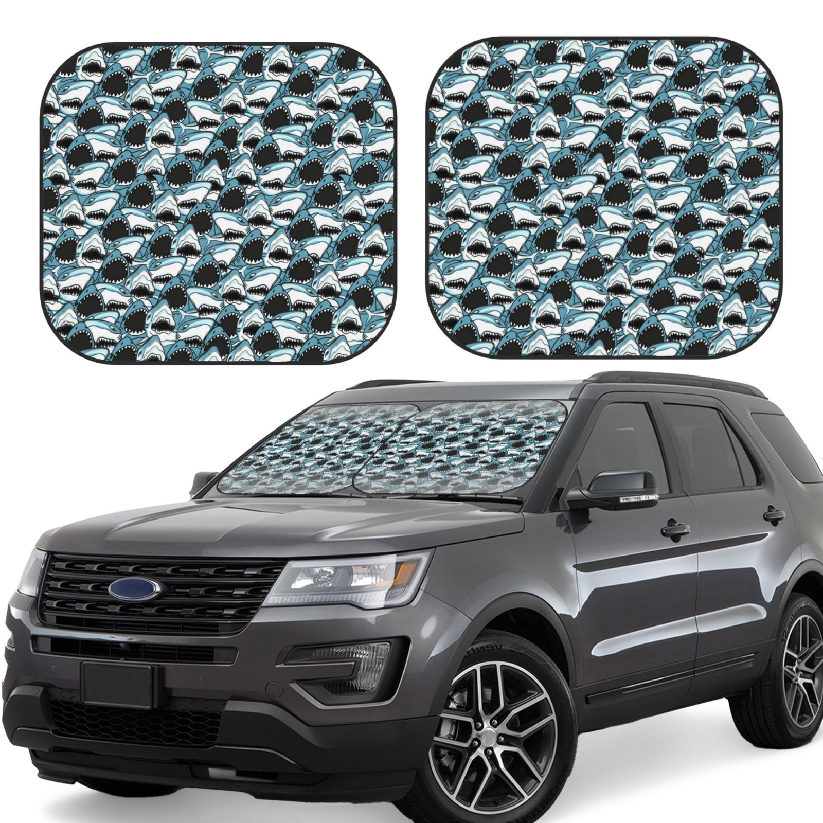 Windshield Sun Shade Angry Shark 2 Pieces Car Front Sun Shade ...