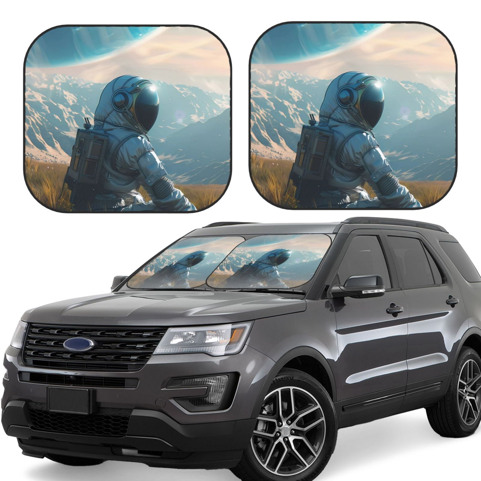 Windshield Sun Shade Astronaut Contemplating Planet 2 Pieces Car Front ...