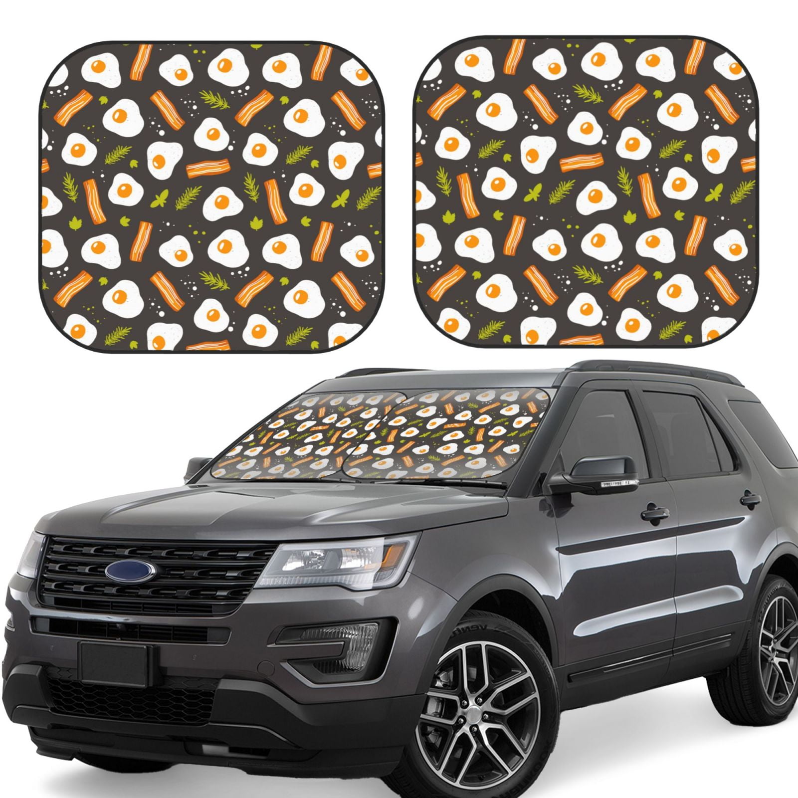 Windshield Sun Shade, Bacon Omelette Rosemary 2-Piece Foldablecar ...