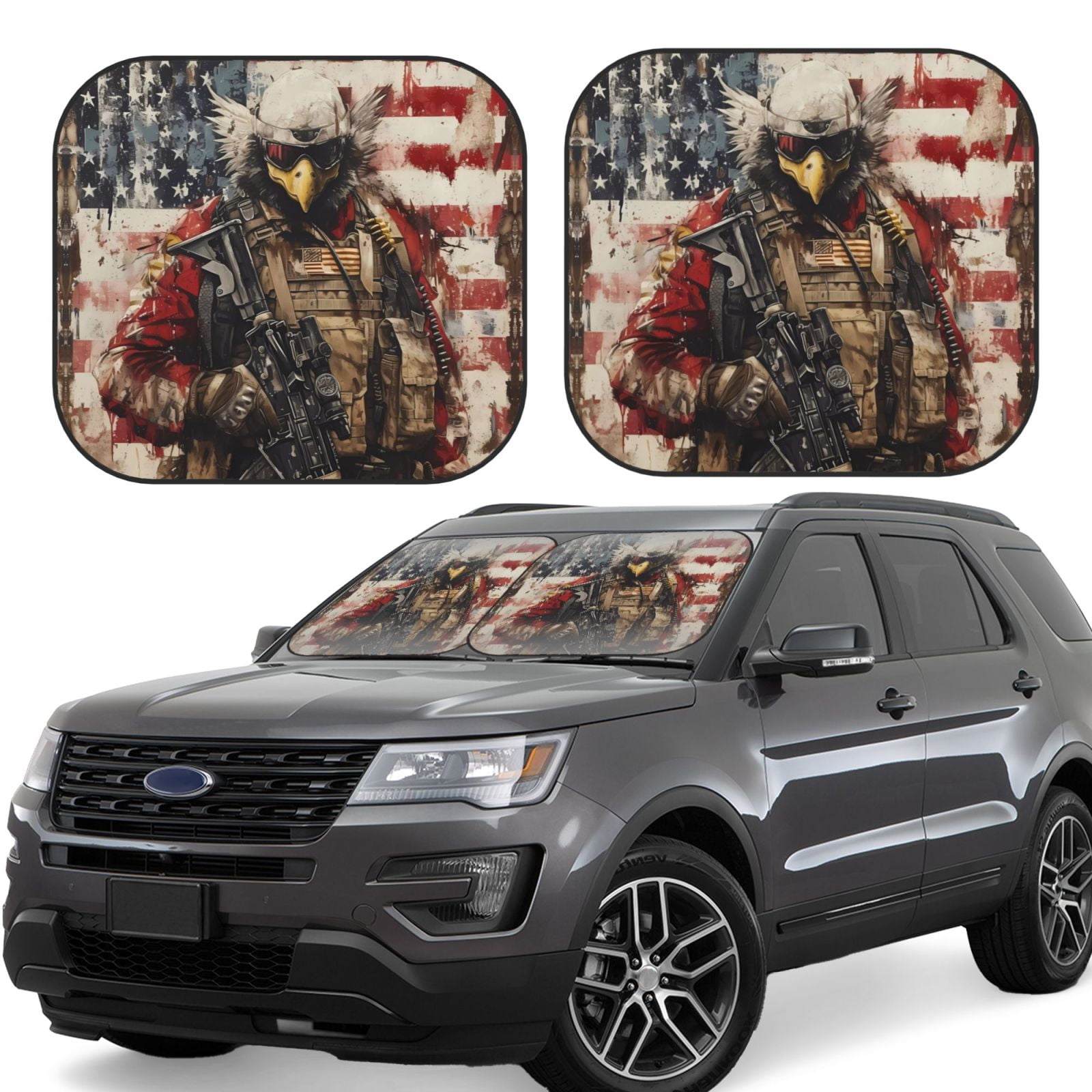 Windshield Sun Shade Bald Eagle Soldier 2 Pieces Car Front Sun Shade ...