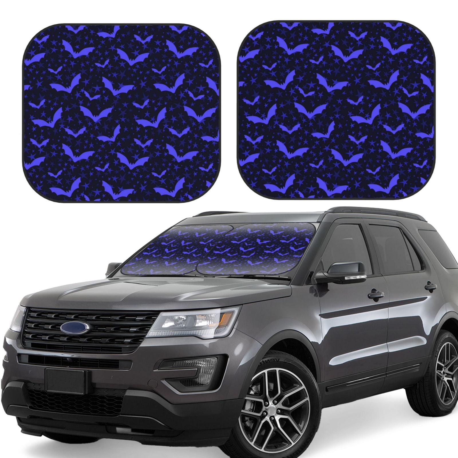 Windshield Sun Shade Bats and starry sky darkblue 2 Pieces Car Front ...