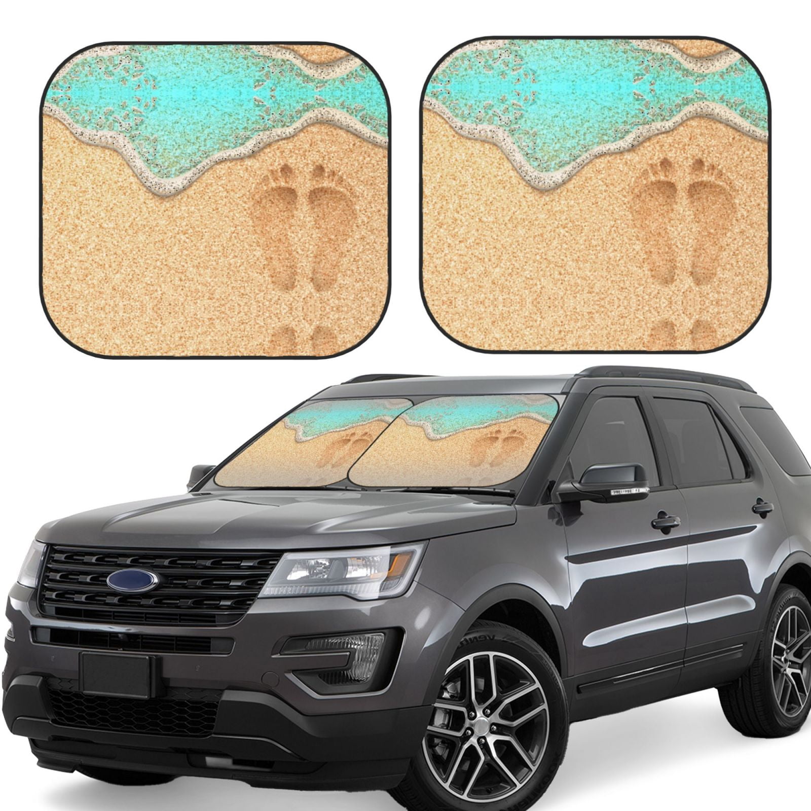 Windshield Sun Shade, Beach Footprint Foldable Car Sun Shade Windshield ...