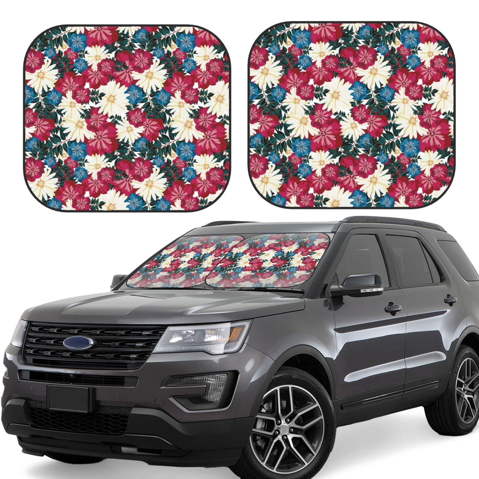 Windshield Sun Shade, Beautiful Flower 2-Piece Foldablecar Sunshade ...