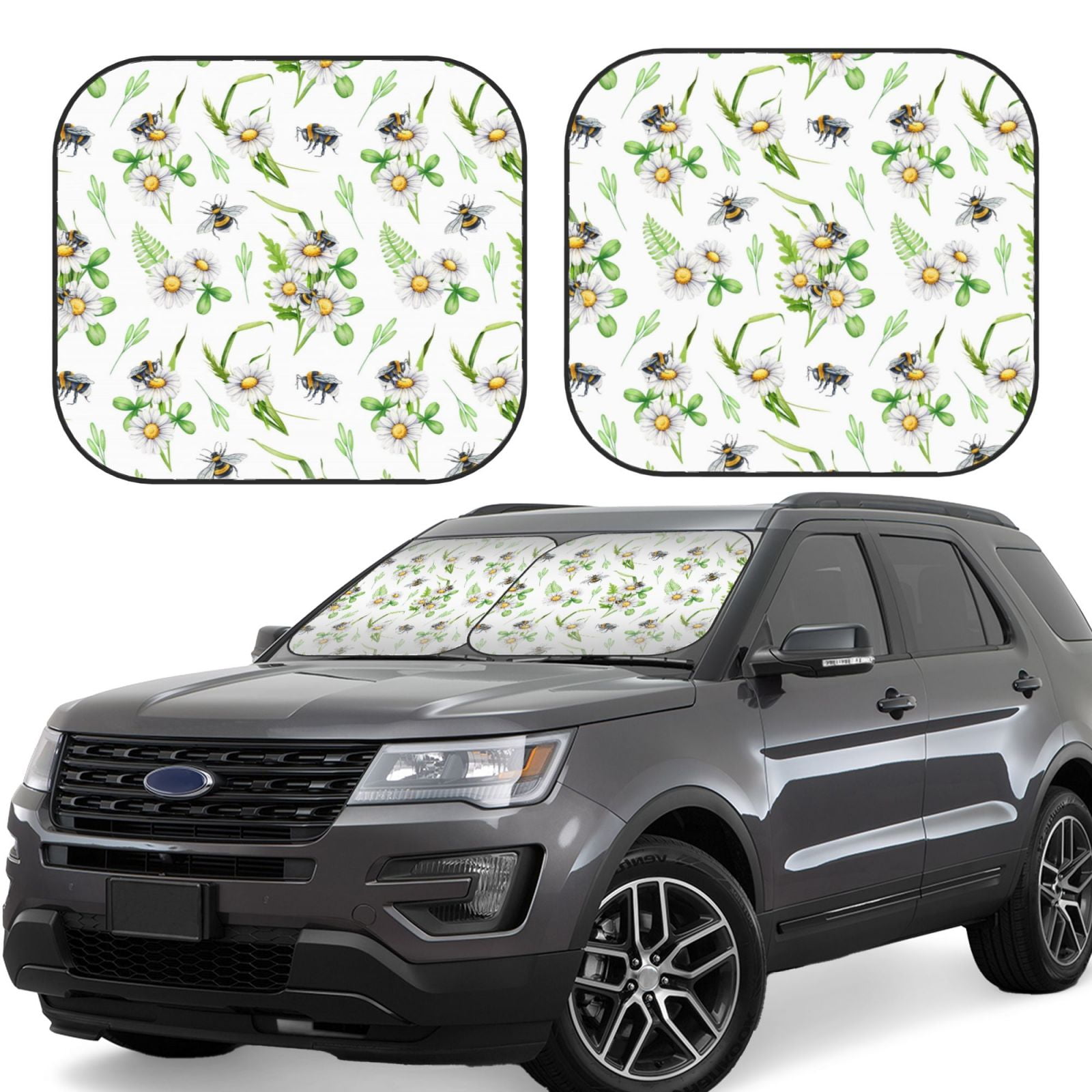 Windshield Sun Shade Bee bumblebee daisy flower cute 2 Pieces Car Front ...