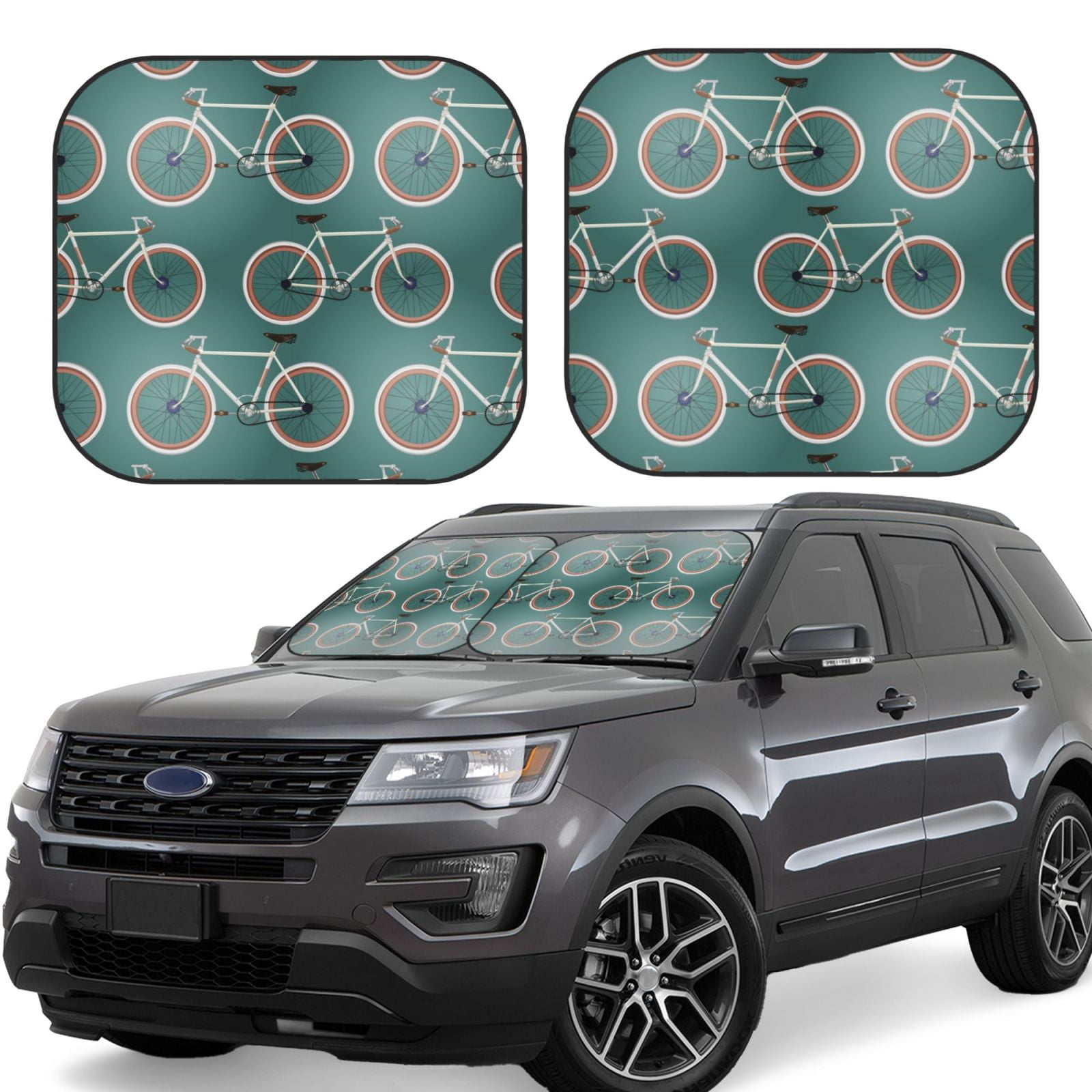 Windshield Sun Shade, Bike Pattern Modern 2-Piece Foldablecar Sunshade ...