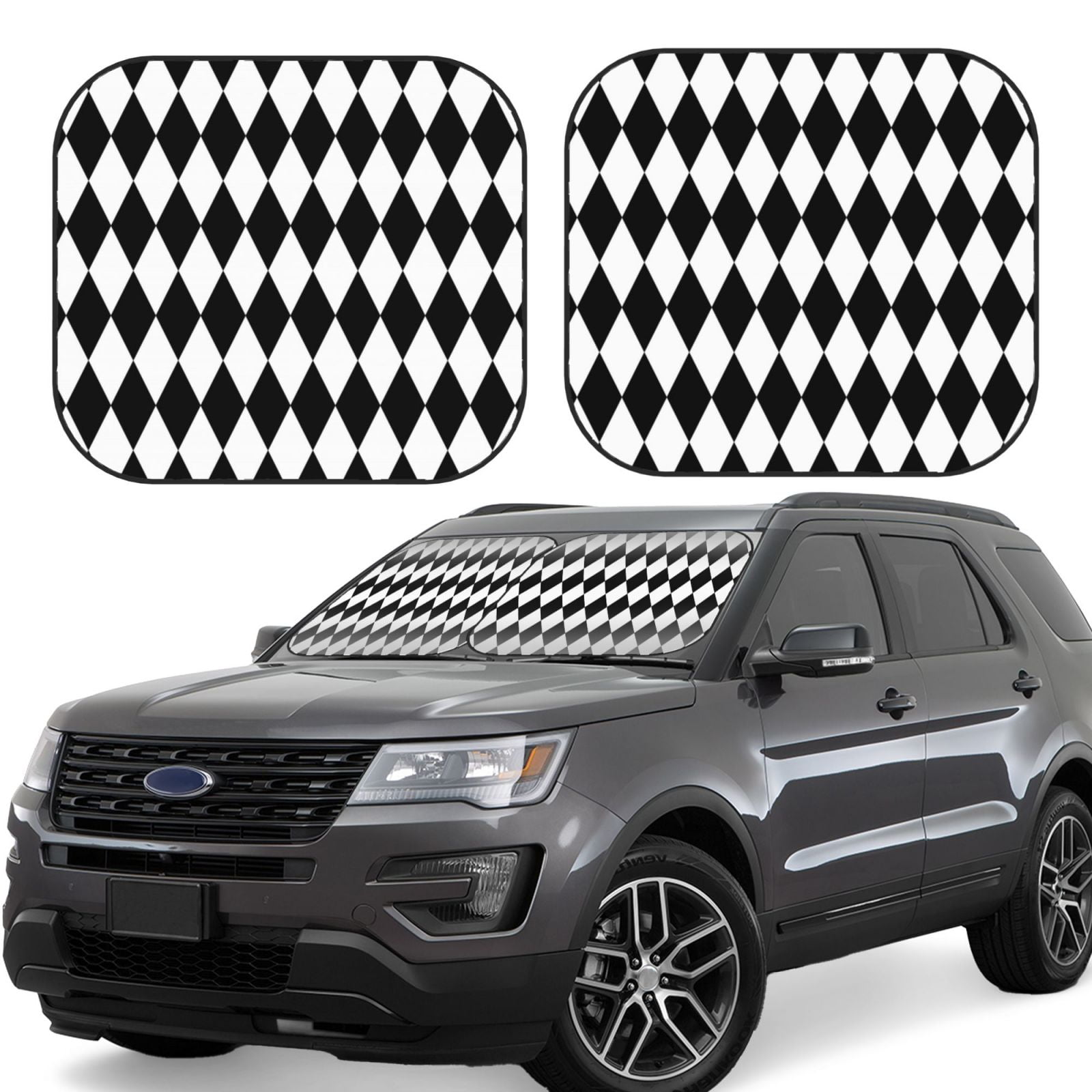 Windshield Sun Shade, Black And White Diamonds Foldable Car Sun Shade ...