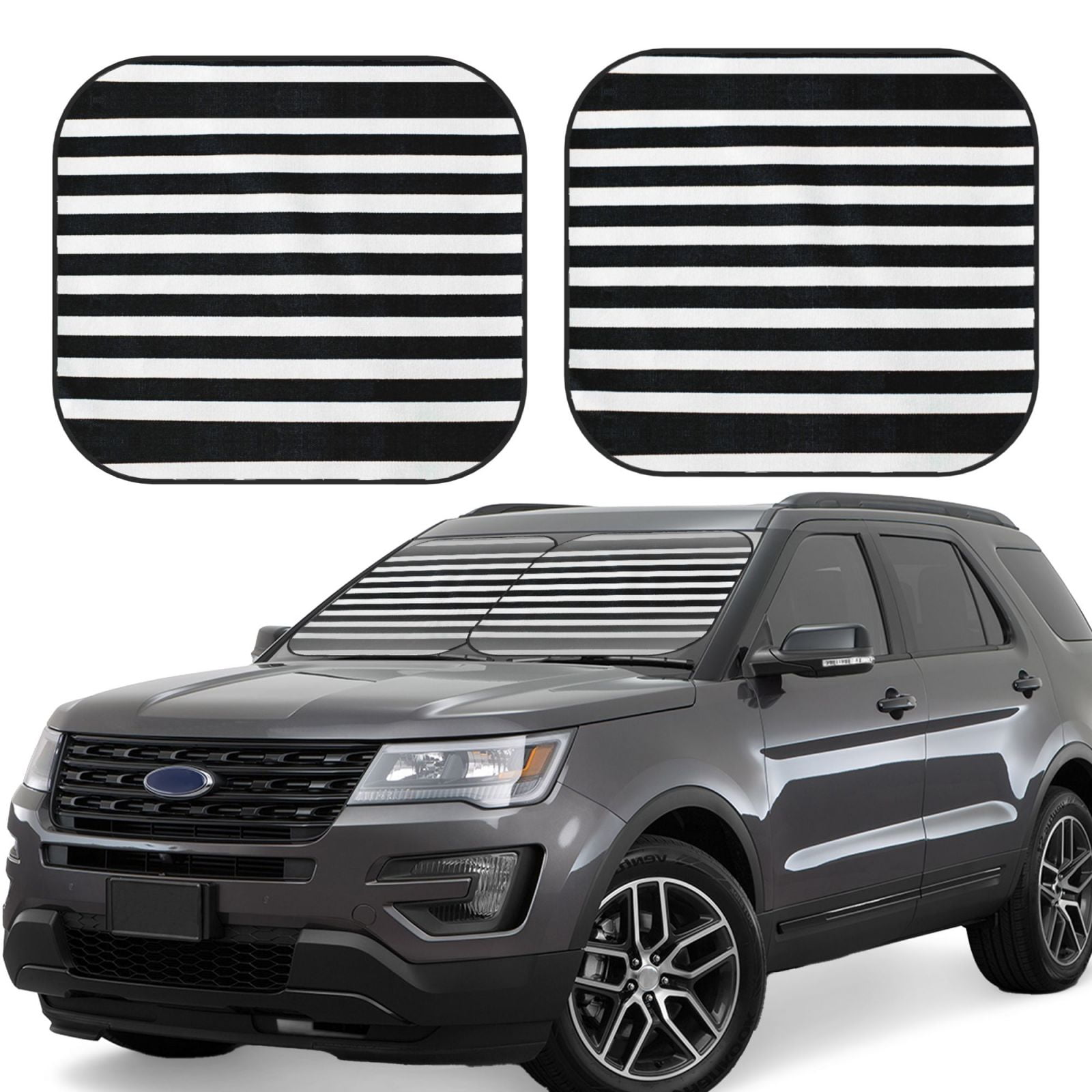 Windshield Sun Shade Black And White Stripes 2 Pieces Car Front Sun ...